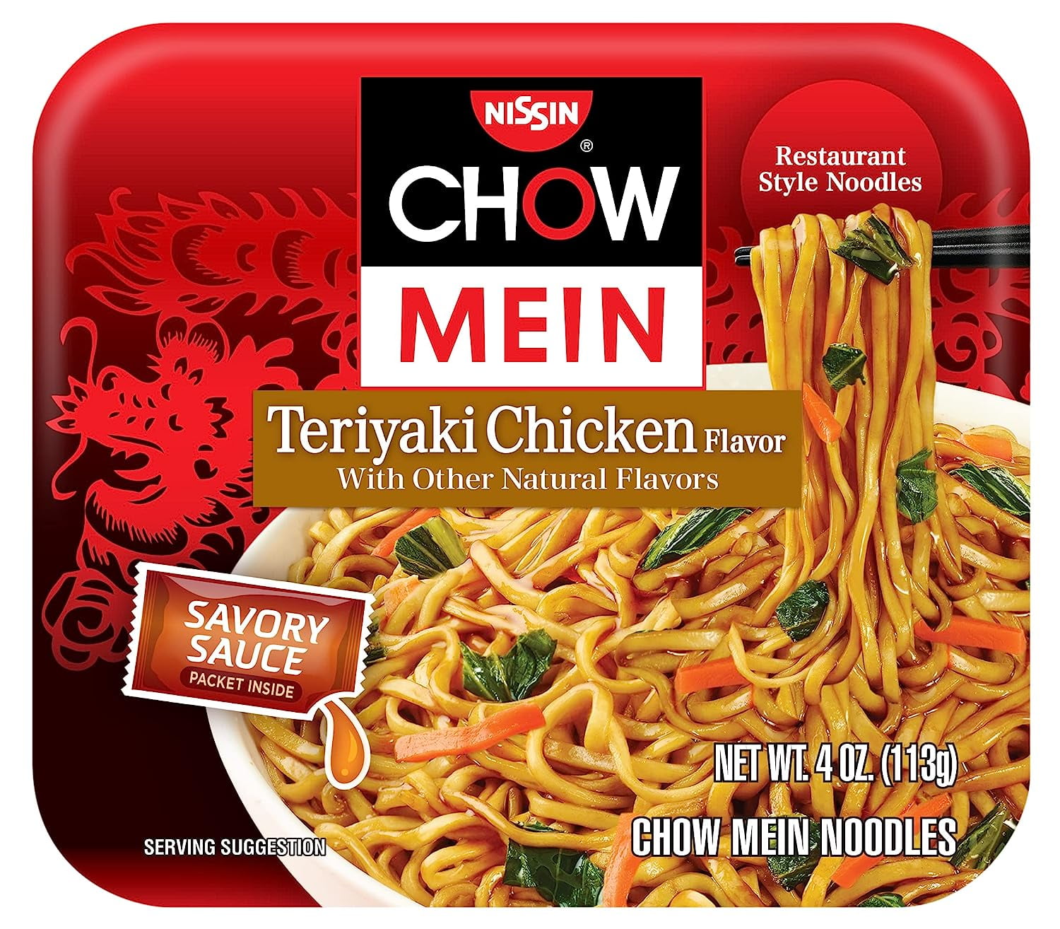 Nissin Teriyaki Chicken Flavor Chow Mein Noodles, 4 oz, Pack of 8 - Walmart.com