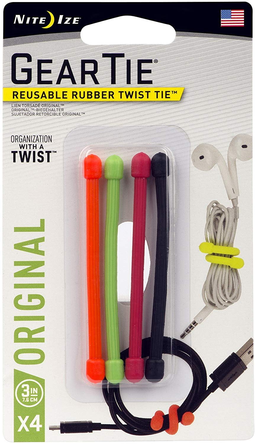 Nite Ize 4-Pack Gear Tie Reusable Rubber Twist Tie, 3" - Assorted ...