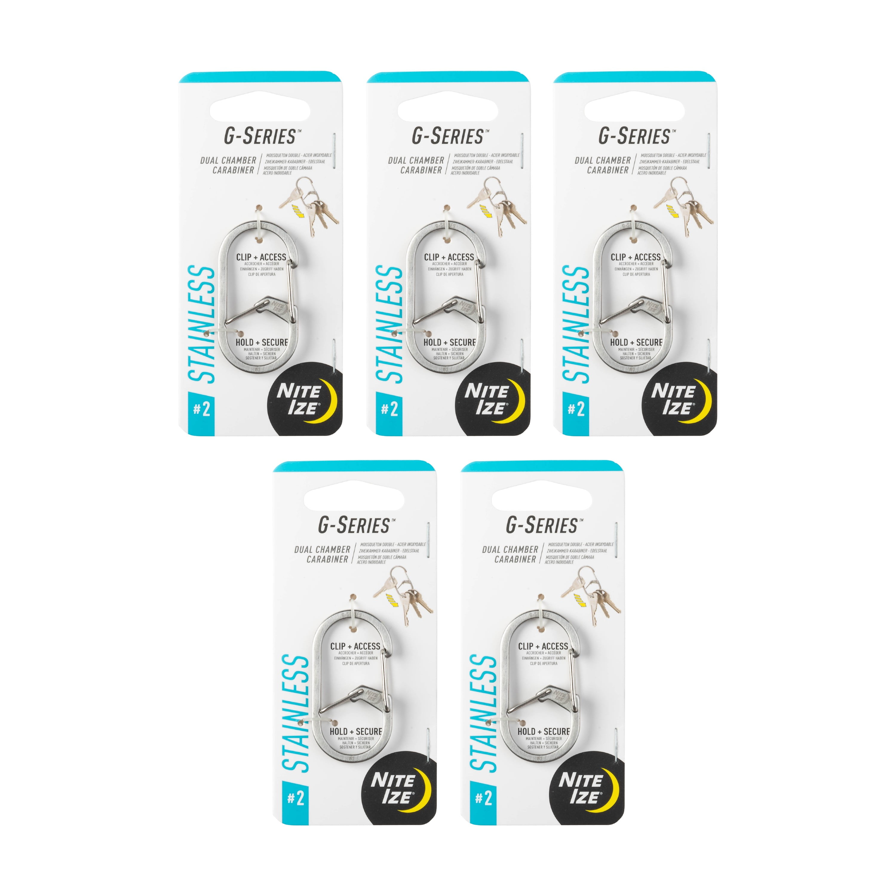 Nite Ize G-Series Dual Chamber Carabiner - Stainless - Size 2 - 5 Count (5 Pack) - Walmart.com