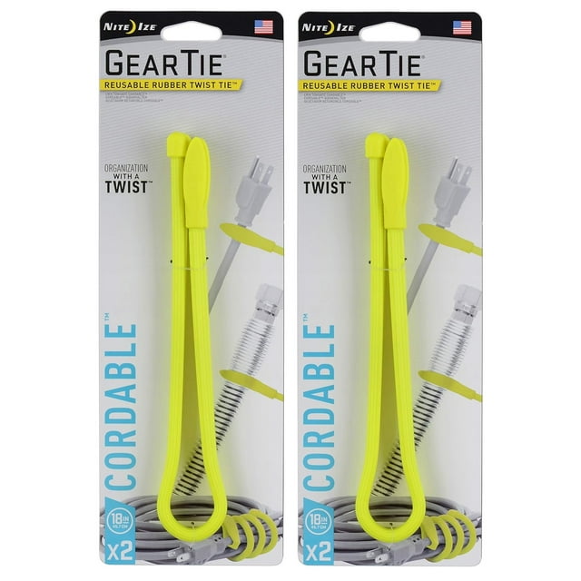 Nite Ize Gear Tie 4 Pack 18 inch Cordable Yellow Reusable Rubber Twist ...