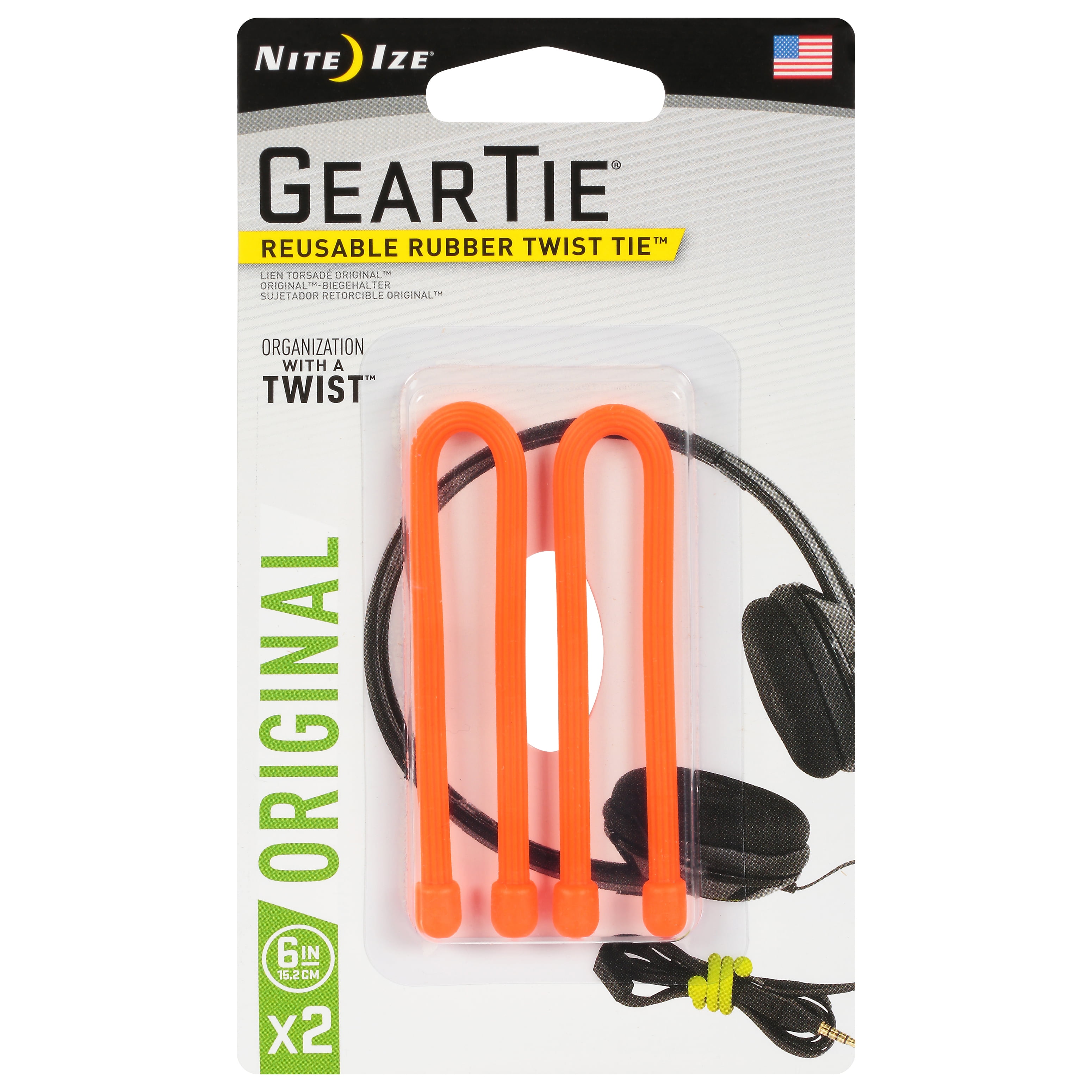 Nite Ize Gear Tie® Reusable Rubber Twist Tie™ 6 in. - 2 Pack - Bright ...