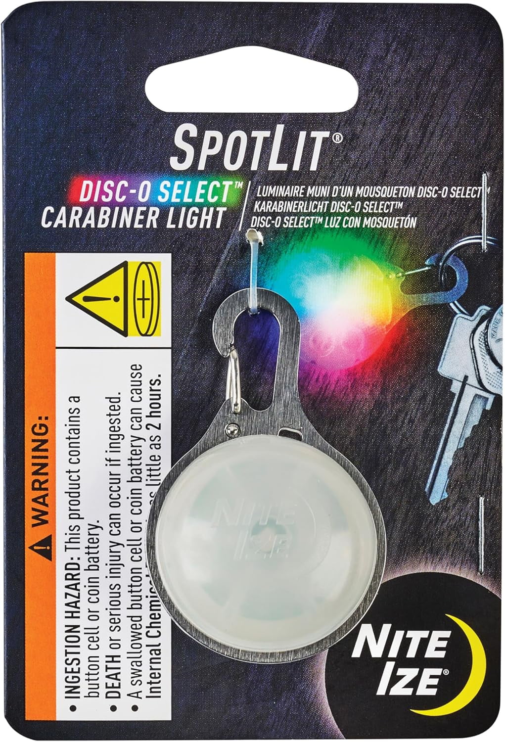 Nite Ize SpotLit Disc-O Select Rechargeable Multi-Color Carabiner Light ...