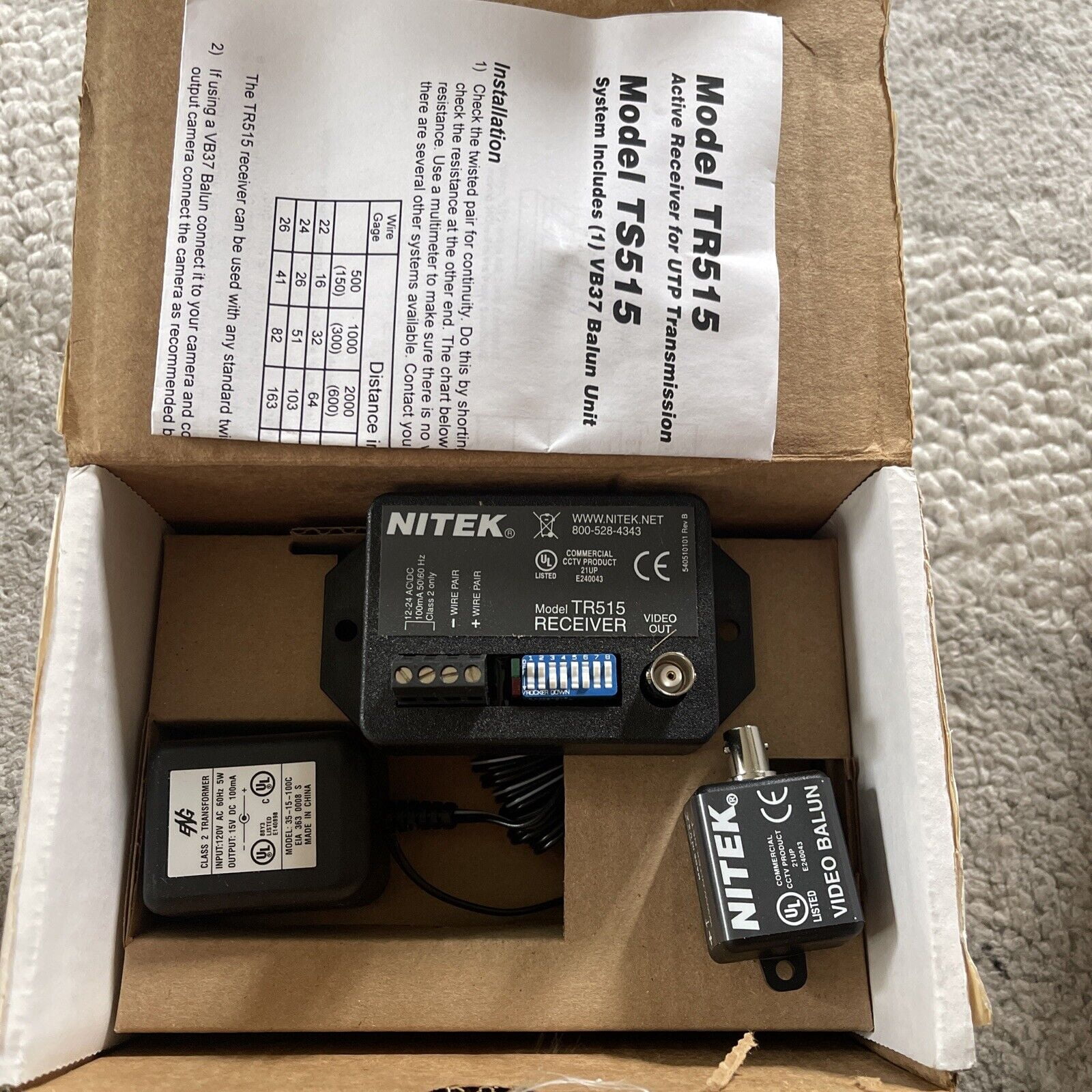Nitek TS515 Video Extender 100 To 1000' Incl Vb37f/tr515/pwr Supply ...