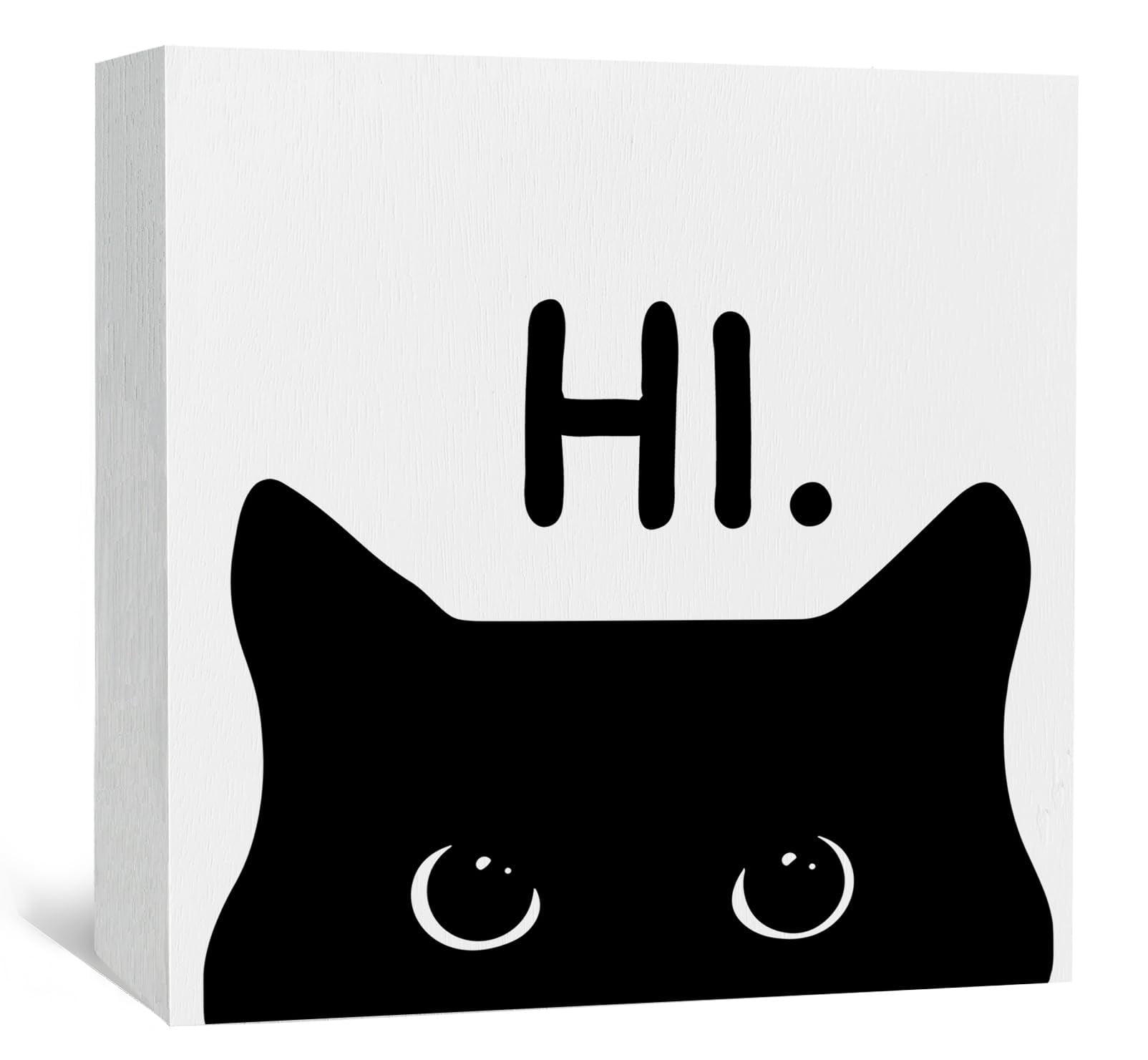 Nitelat Black Cat Sign, Hi Cat Wooden Signs, Funny Cat Wood Sign Home ...