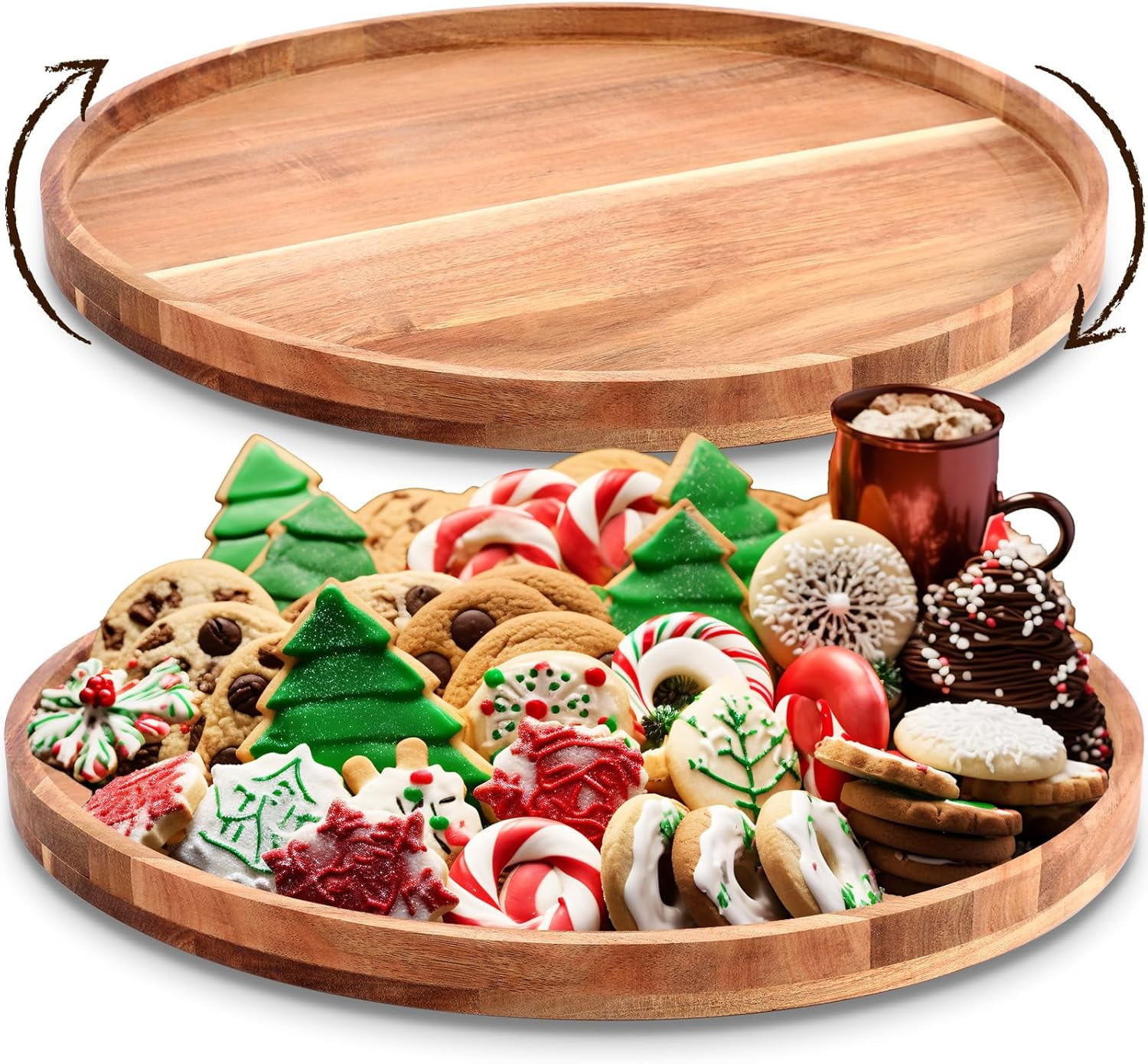 2 Pack Acacia Wood Lazy Susan Turntable Wooden Rotating Large Turntable ...