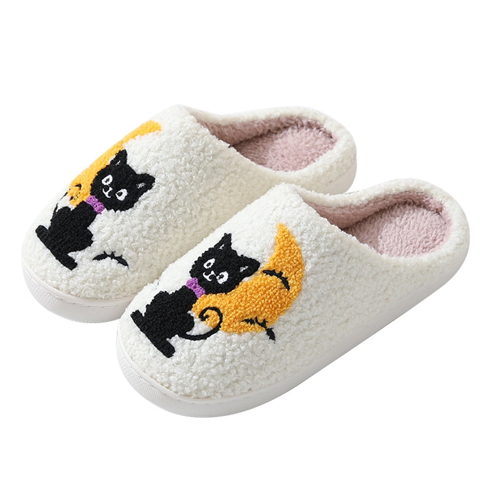 Nitouy Halloween Cat Moon Slippers Plush Black Cat Slippers Comfortable ...