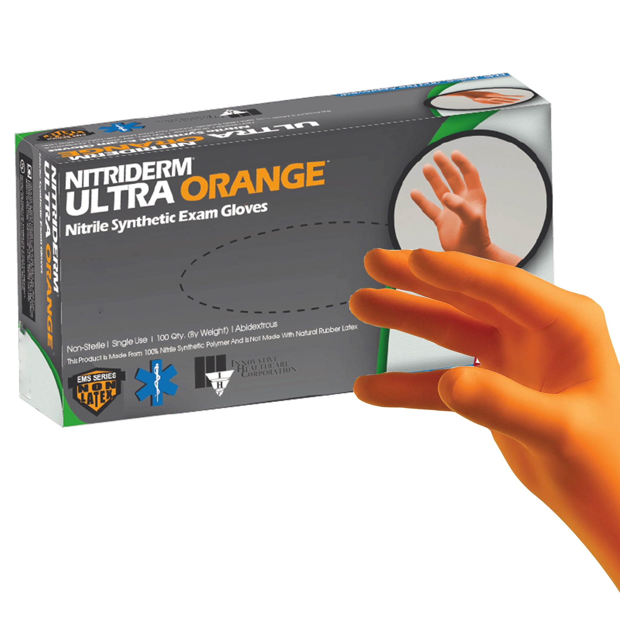 NitriDerm Ultra Orange Disposable Nitrile Exam Glove Standard Cuff ...