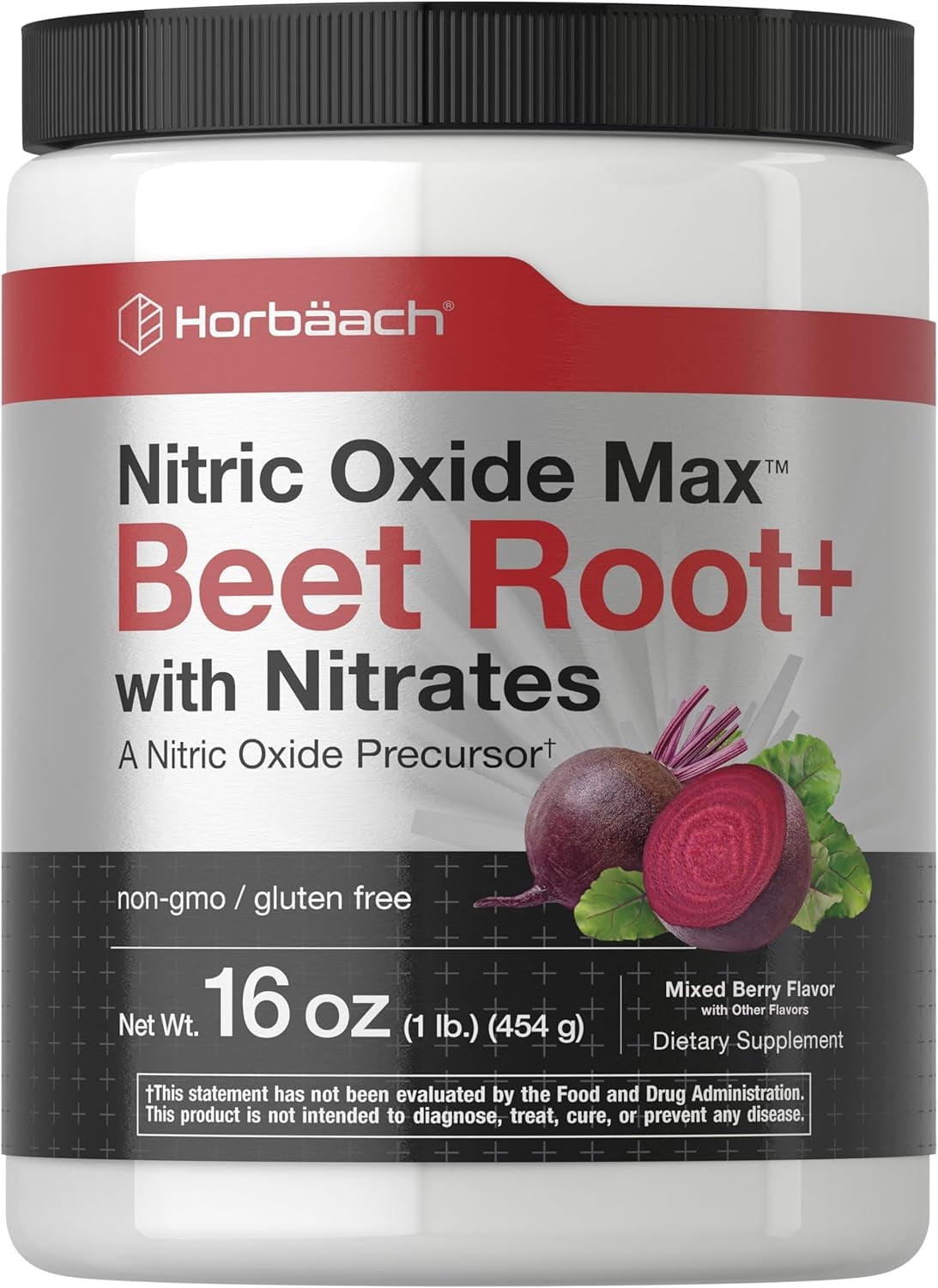 Horbaach Nitric Oxide Beet Root Powder, Mixed Berry Flavor, 16 oz ...