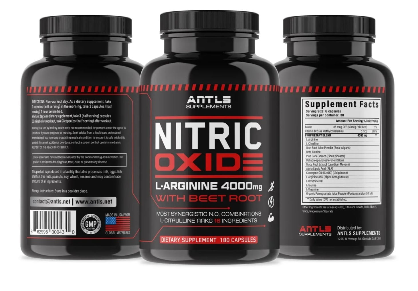 Nitric Oxide L-Arginine Pre Workout+Testosterone Booster 180 capsules ...