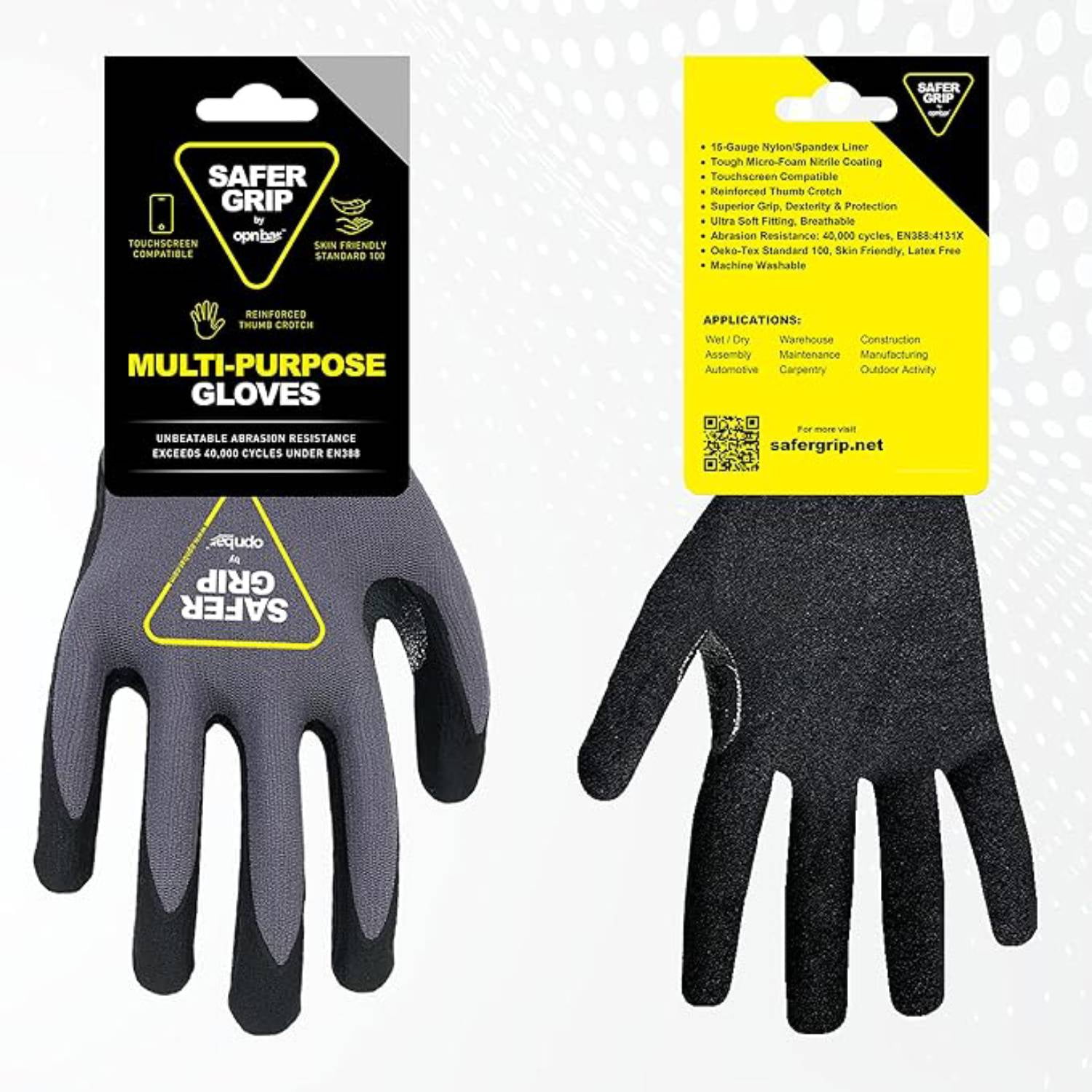 Nitrile Coated Gloves with Grip, Touchscreen (2-Pack) Reinforced Thumb ...
