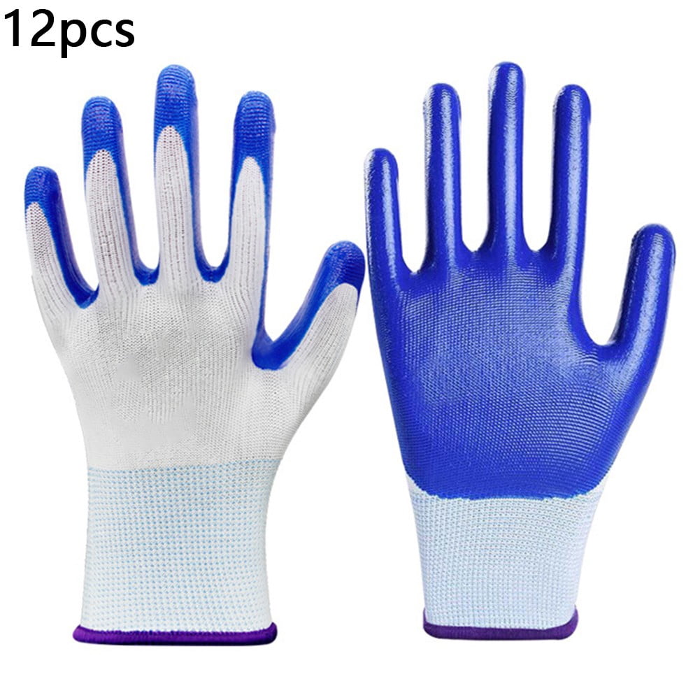 Nitrile Coated Nylon Gloves 12 Pairs Safety Working Gardening ...