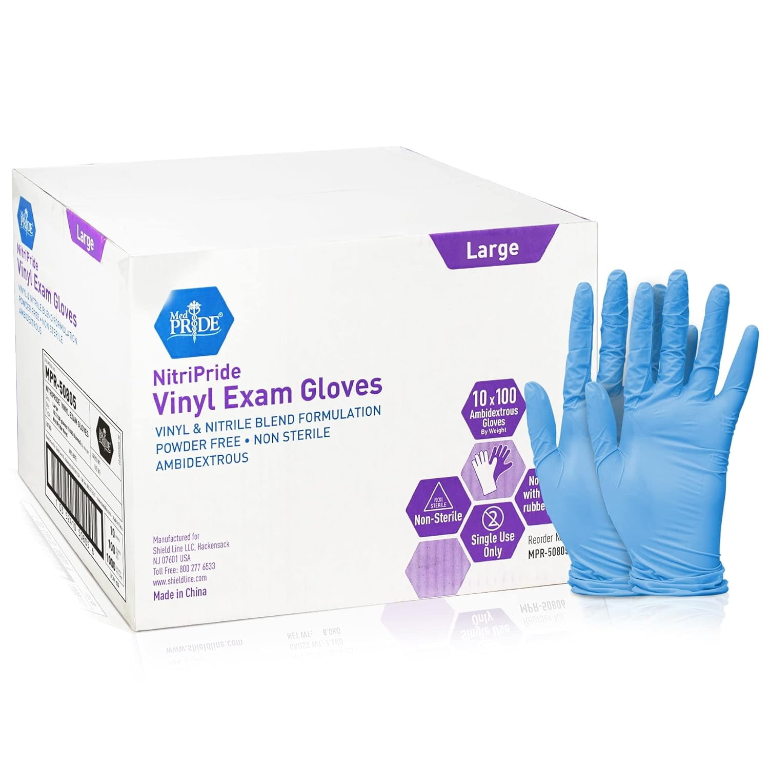 MEDPRIDE Latex Free Disposable Medical Nitrile Vinyl Exam Gloves Large ...