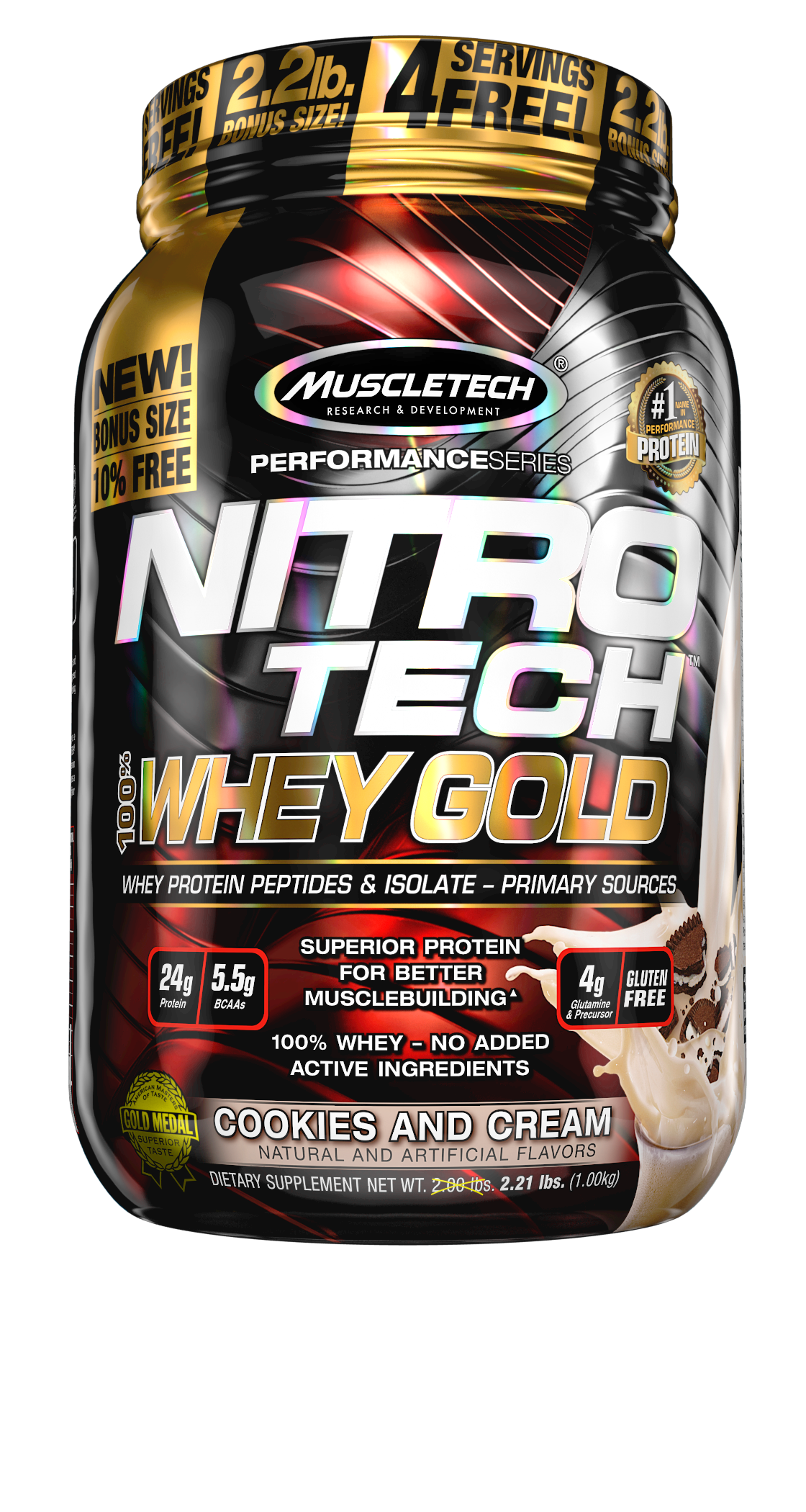 MuscleTech NitroTech Whey Gold 100 Whey Protein Cookies And Cream 2 MuscleTech NitroTech Whey Gold 100 Whey Protein Cookies And Cream 2