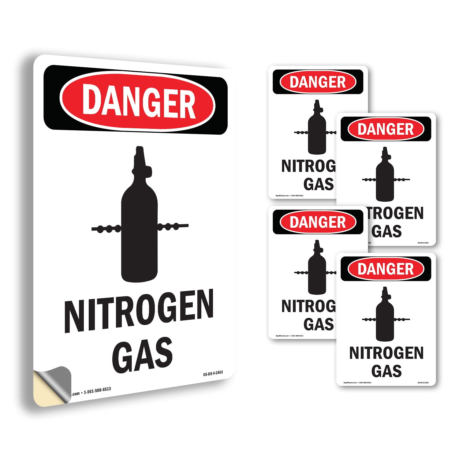 Nitrogen Gas OSHA Danger Vinyl Decal Label 18 Inch x 12 Inch - 5 Pack ...