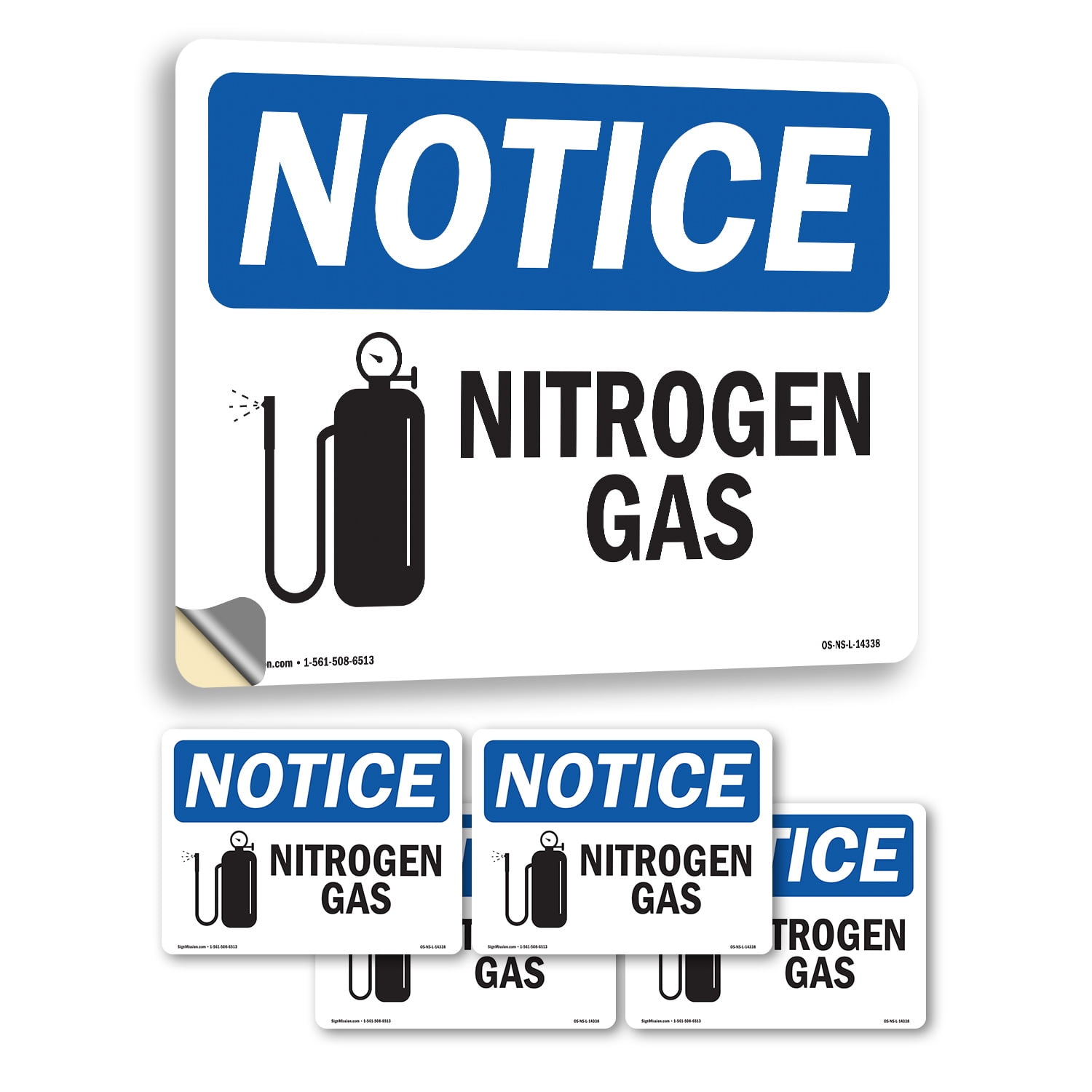 Nitrogen Gas With Symbol OSHA Notice Vinyl Decal Label 18 Inch x 12 ...