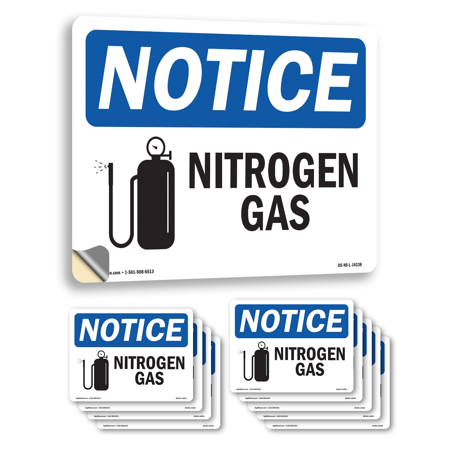 Nitrogen Gas With Symbol OSHA Notice Vinyl Decal Label 7 Inch x 5 Inch ...