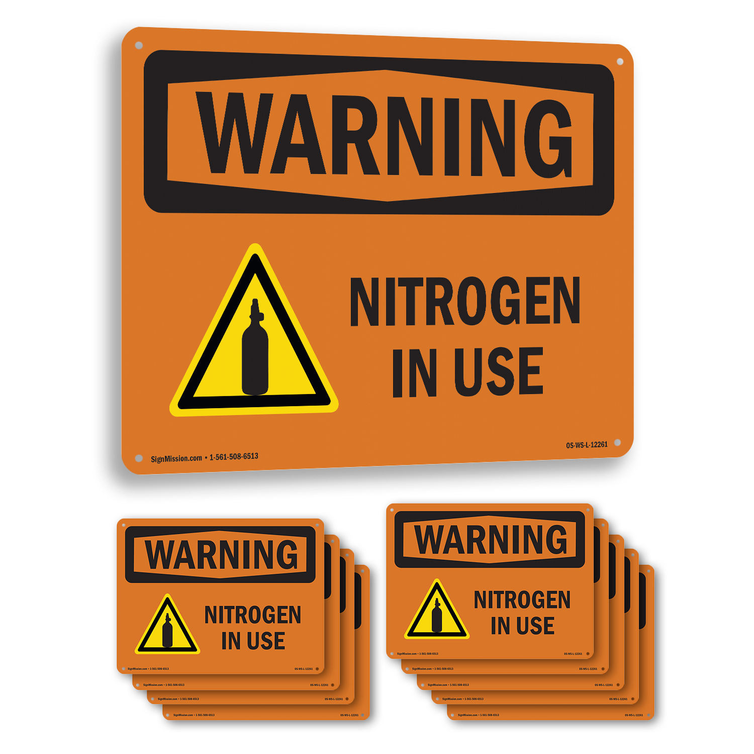 Nitrogen In Use With Symbol OSHA WARNING Rigid Plastic Sign 18 Inch x ...