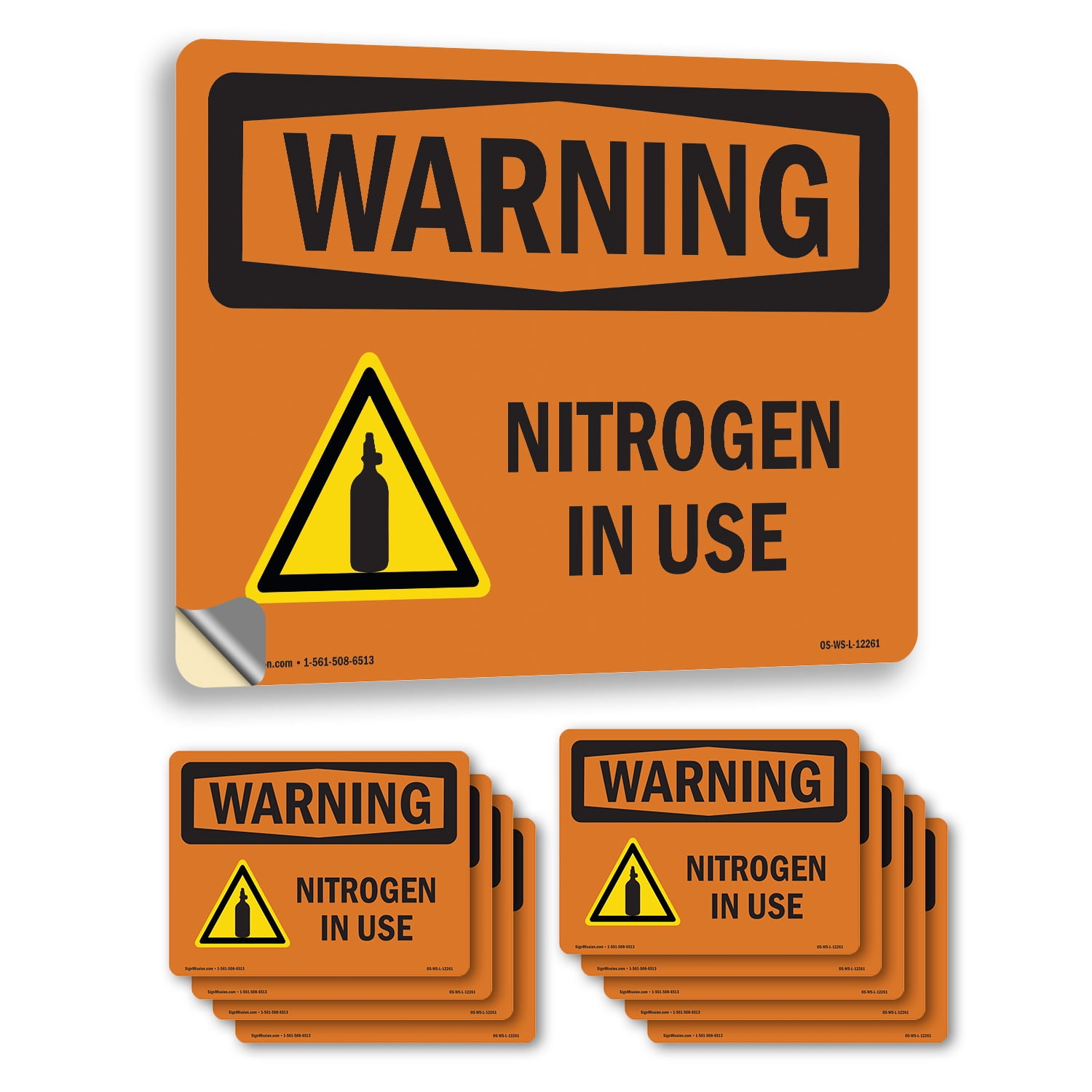 Nitrogen In Use With Symbol OSHA WARNING Vinyl Decal Label 10 Inch x 7 ...