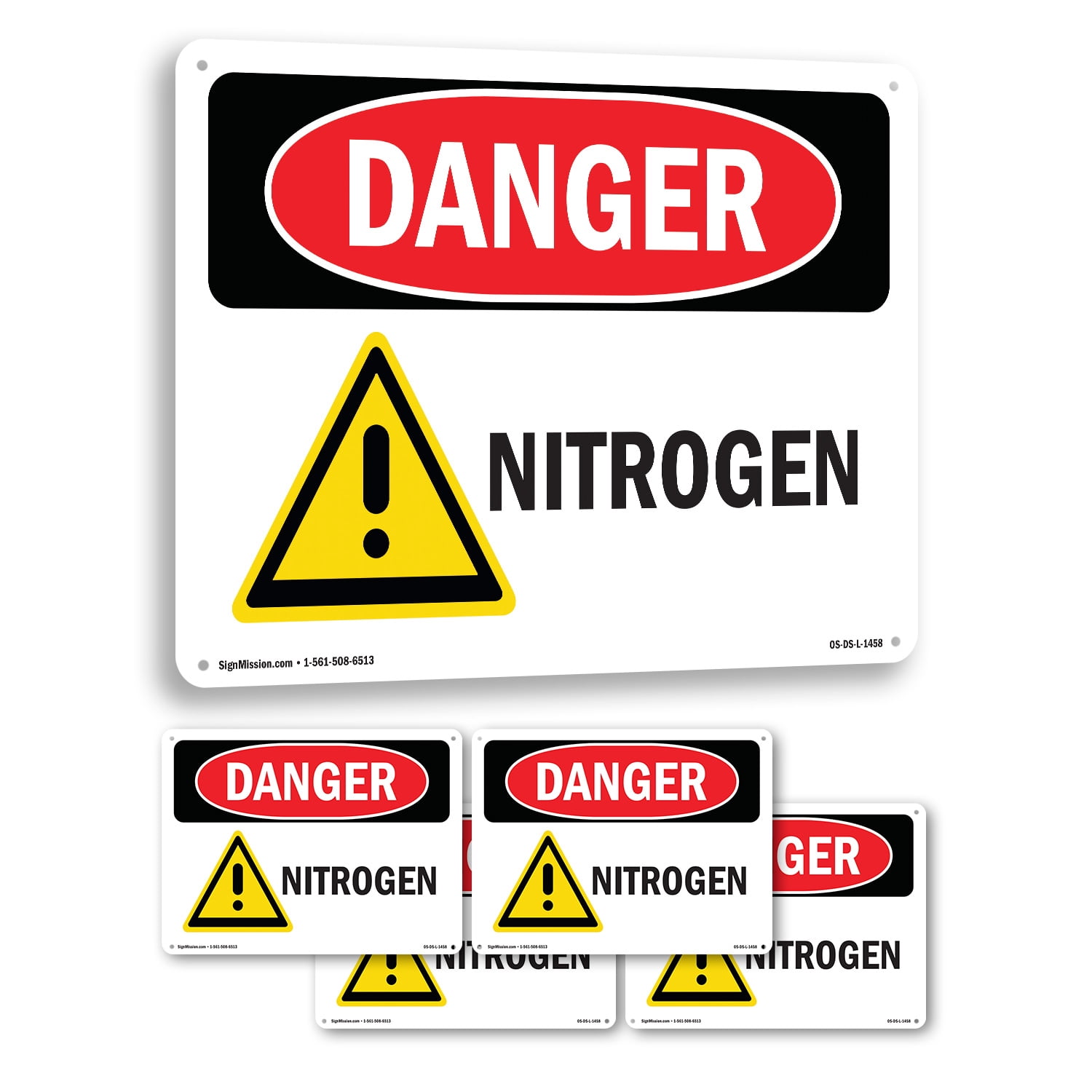 Nitrogen OSHA Danger Rigid Plastic Sign 18 Inch x 12 Inch - 5 Pack ...