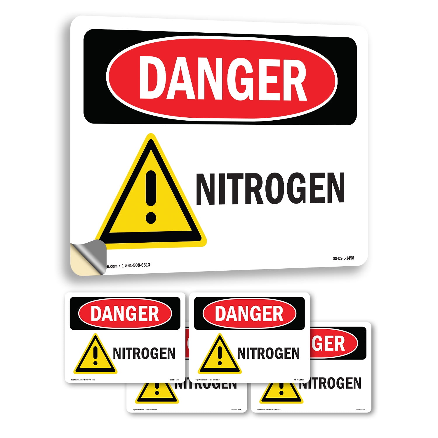 Nitrogen OSHA Danger Vinyl Decal Label 10 Inch x 7 Inch - 5 Pack ...