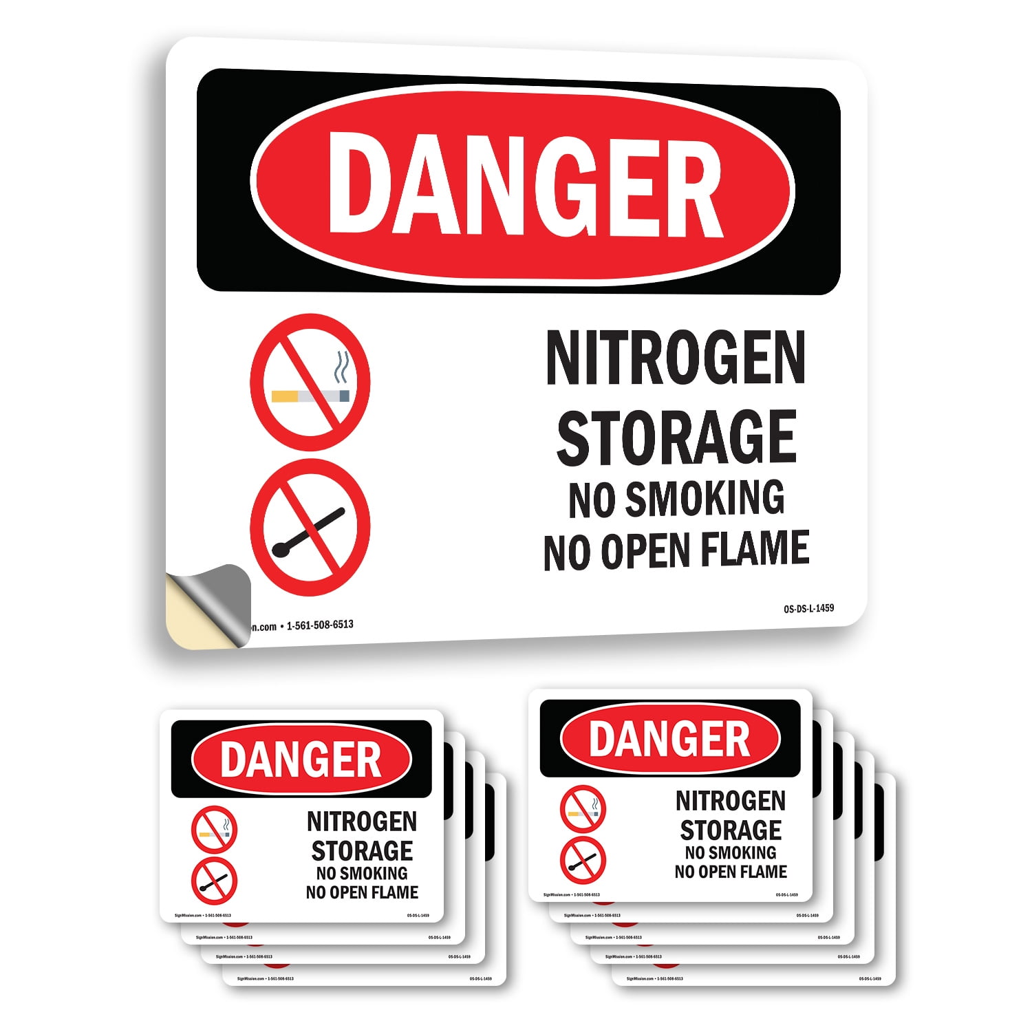 Nitrogen Storage No Smoking No Open Flame OSHA Danger Vinyl Decal Label ...