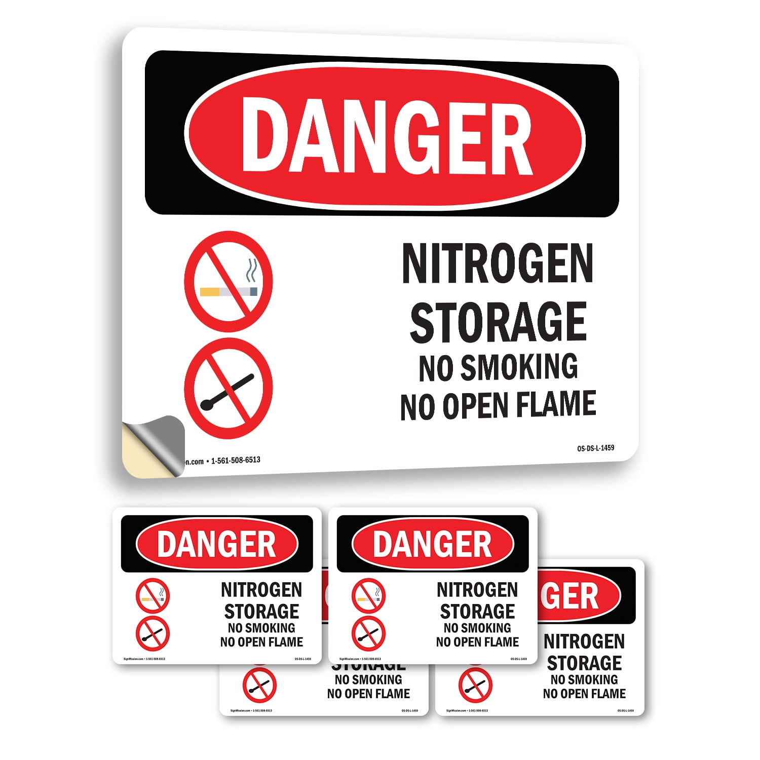 Nitrogen Storage No Smoking No Open Flame OSHA Danger Vinyl Decal Label ...