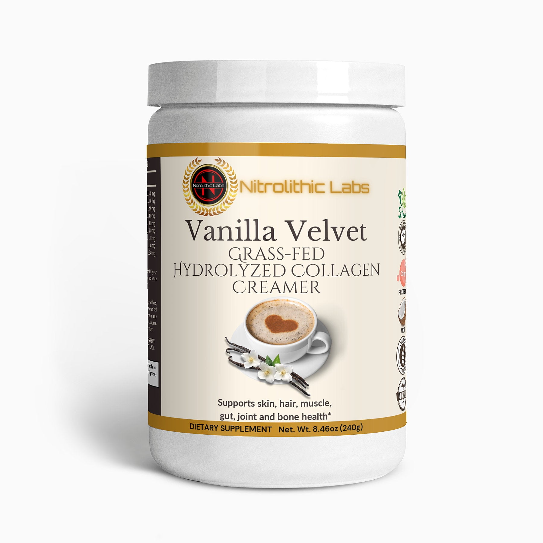 Nitrolithic Labs | Vanilla Velvet Grass-fed Hydrolyzed Collagen Creamer | Promote Radiant Skin ...