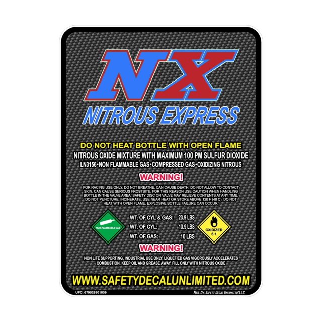 Nitrous Oxide Bottle Replacement Refill Peel and Stick Label Decal Sticker Sign NOS Outlet ...