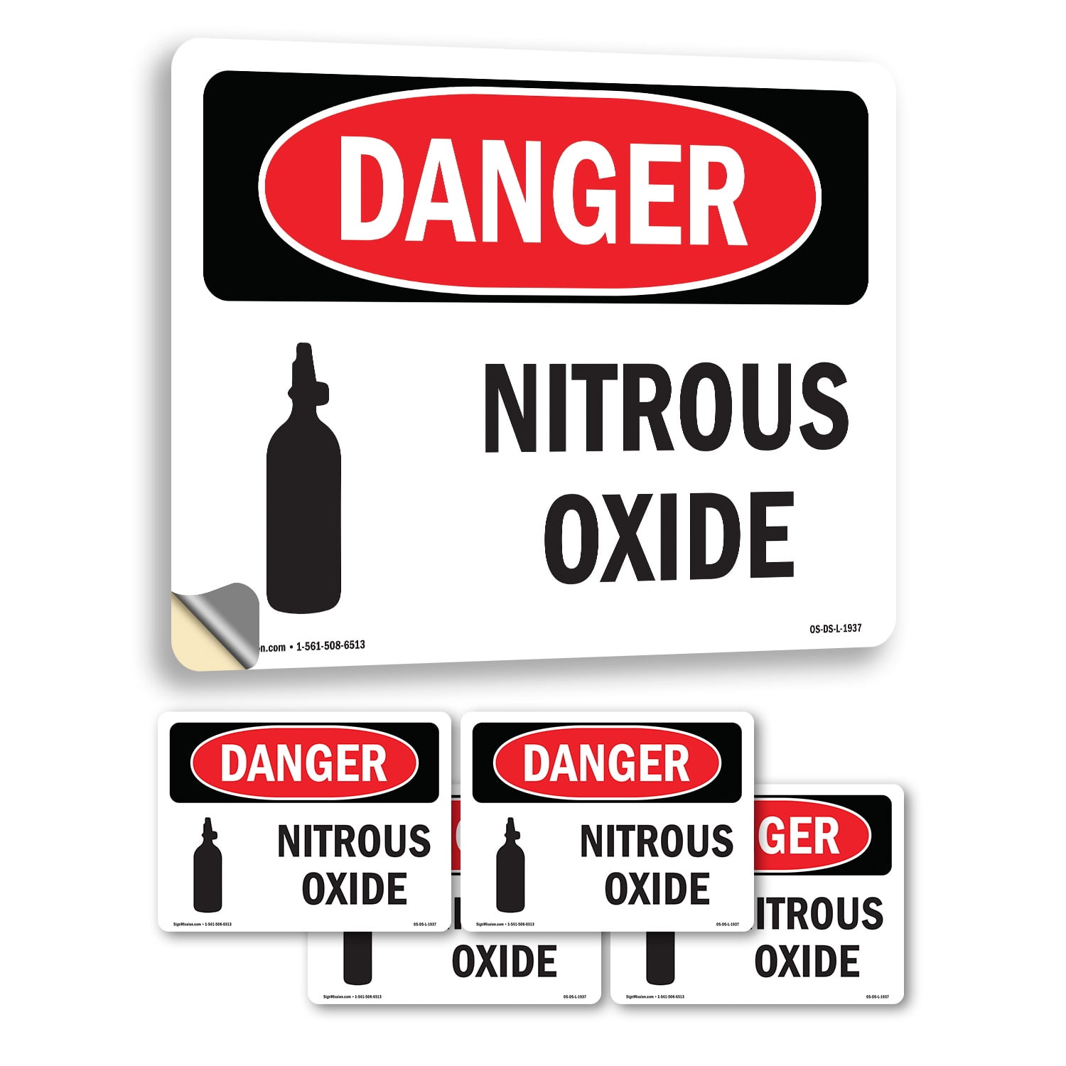 Nitrous Oxide OSHA Danger Vinyl Decal Label 5 Inch x 3.5 Inch - 5 Pack ...