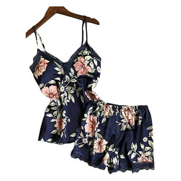 Julycc Womens Summer Satin Silk Pajamas Set Cami Shorts Loungewear pjs ...