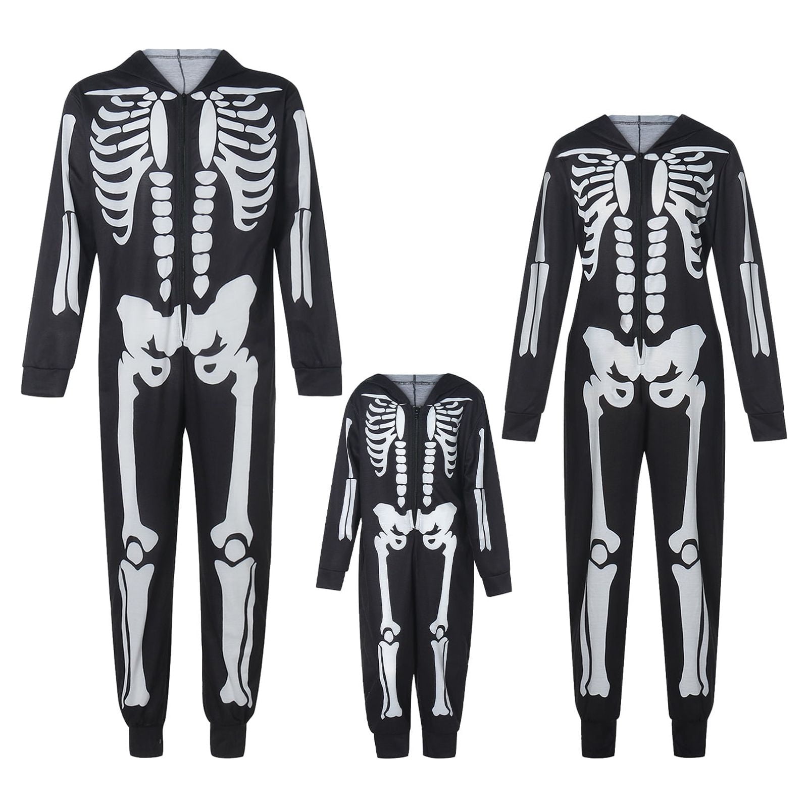 Nituyy Family Halloween Skeleton Pajamas Funny Zipper Hooded Jumpsuit ...