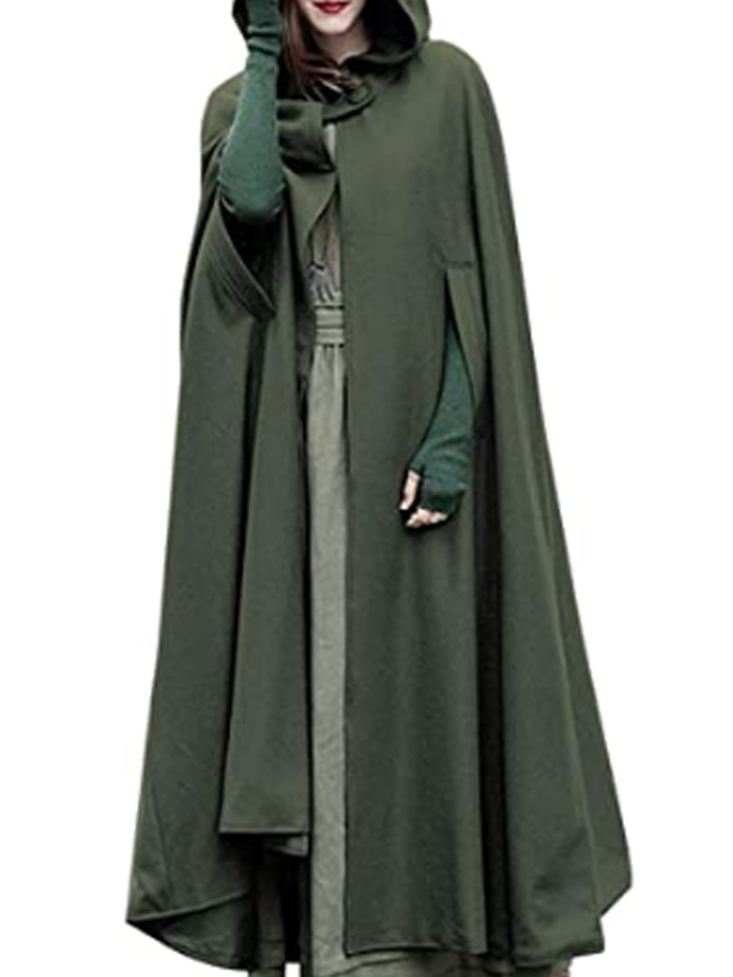 Nituyy Women Long Cape Warm Wool Hooded Cloak Jacket Windproof Poncho ...