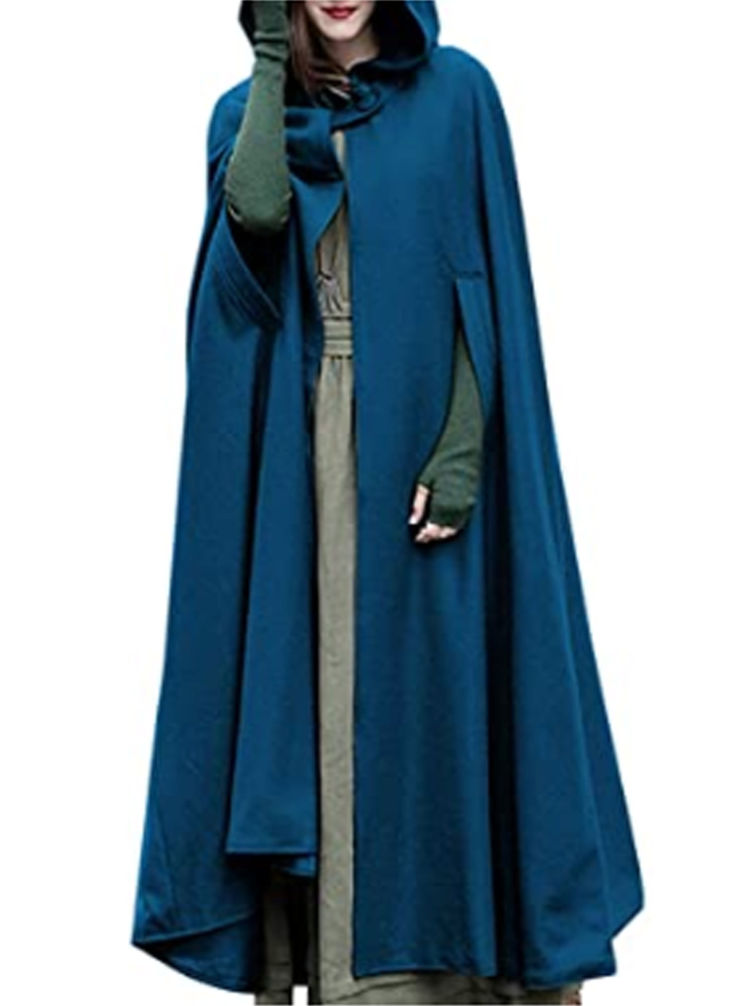 Nituyy Women Long Cape Warm Wool Hooded Cloak Jacket Windproof Poncho ...