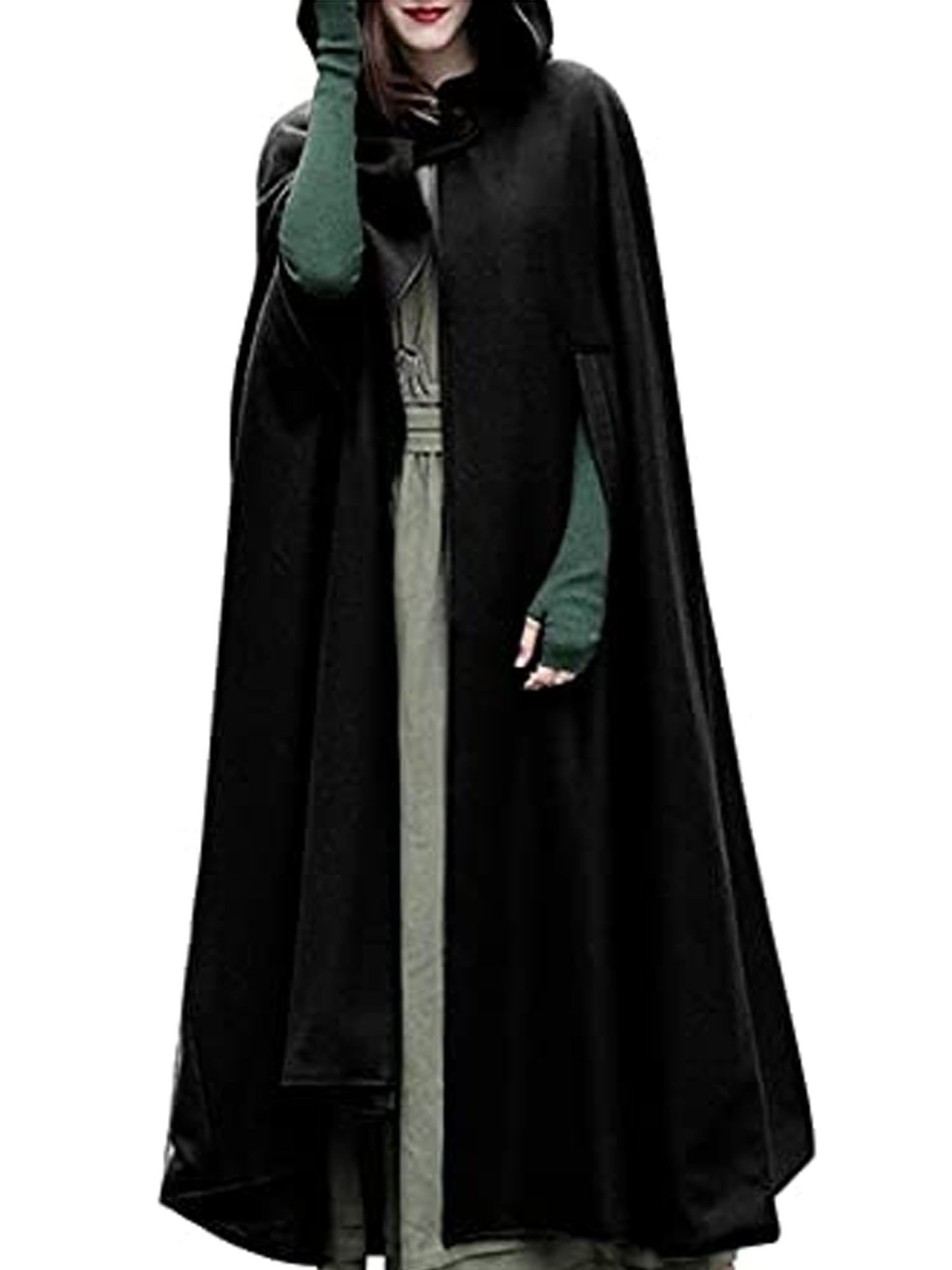 Nituyy Women Long Cape Warm Wool Hooded Cloak Jacket Windproof Poncho ...
