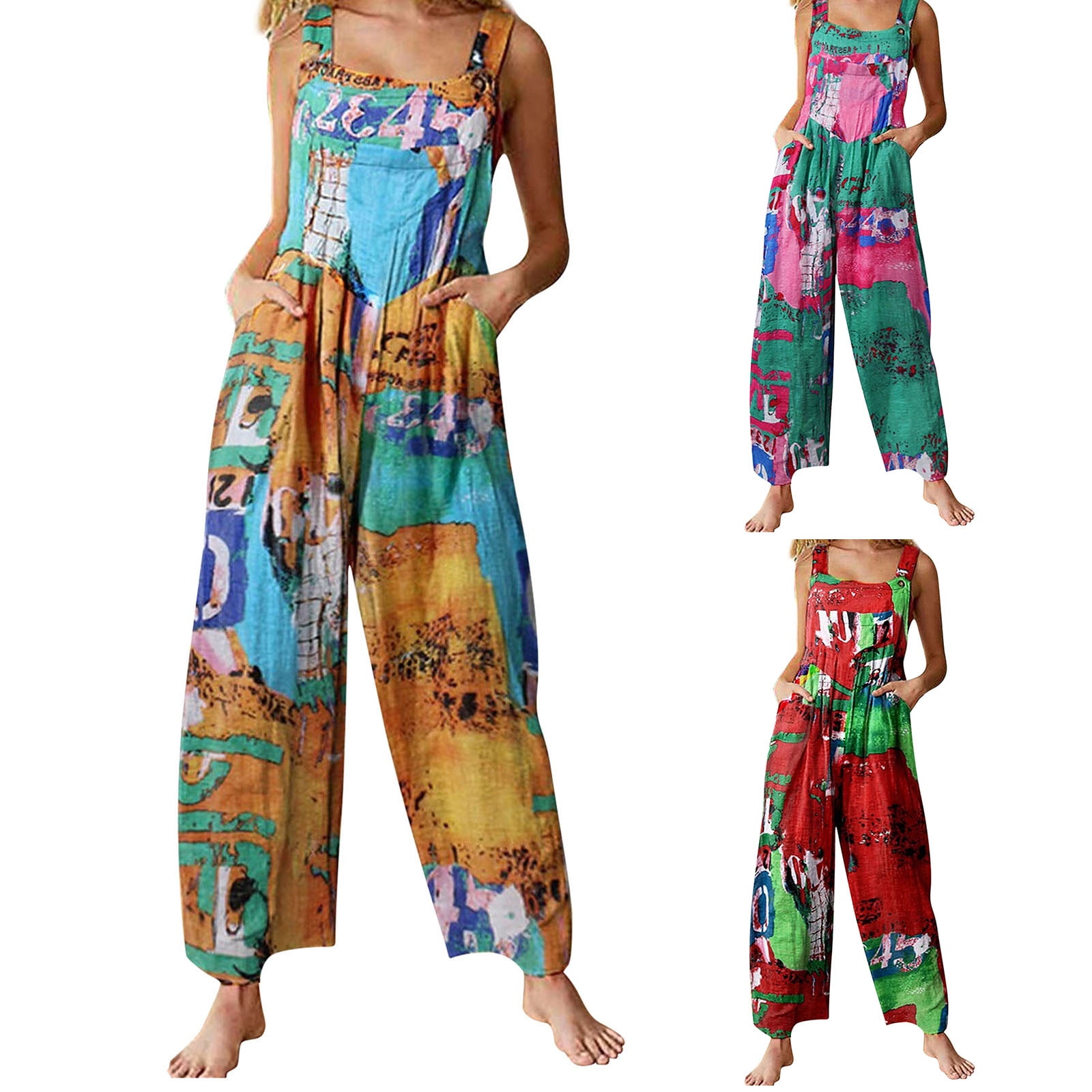 Nituyy Women Maxi Sleeveless Sling Jumpsuit Boho Spaghetti Strap Beach ...