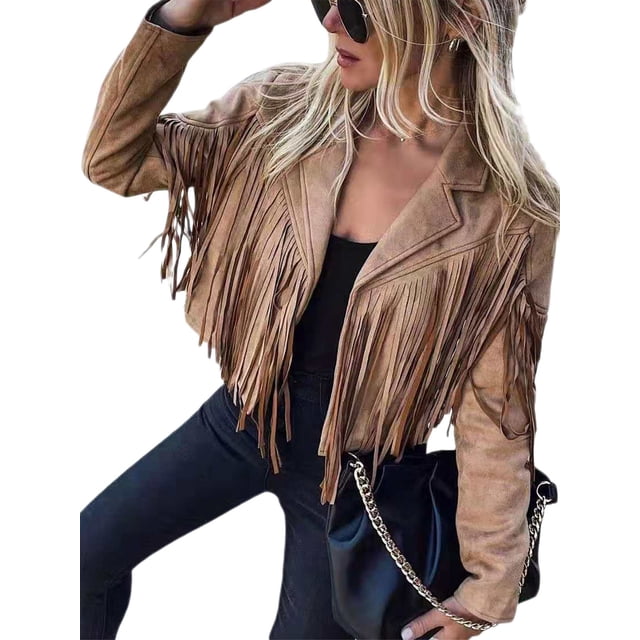 Nituyy Women Tassels Jacket Open Front Cropped Slim Fringe Coat ...