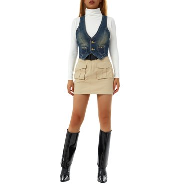 Bebiullo Women's Denim Vest Vintage Waistcoat Button Closure Tank Tops ...
