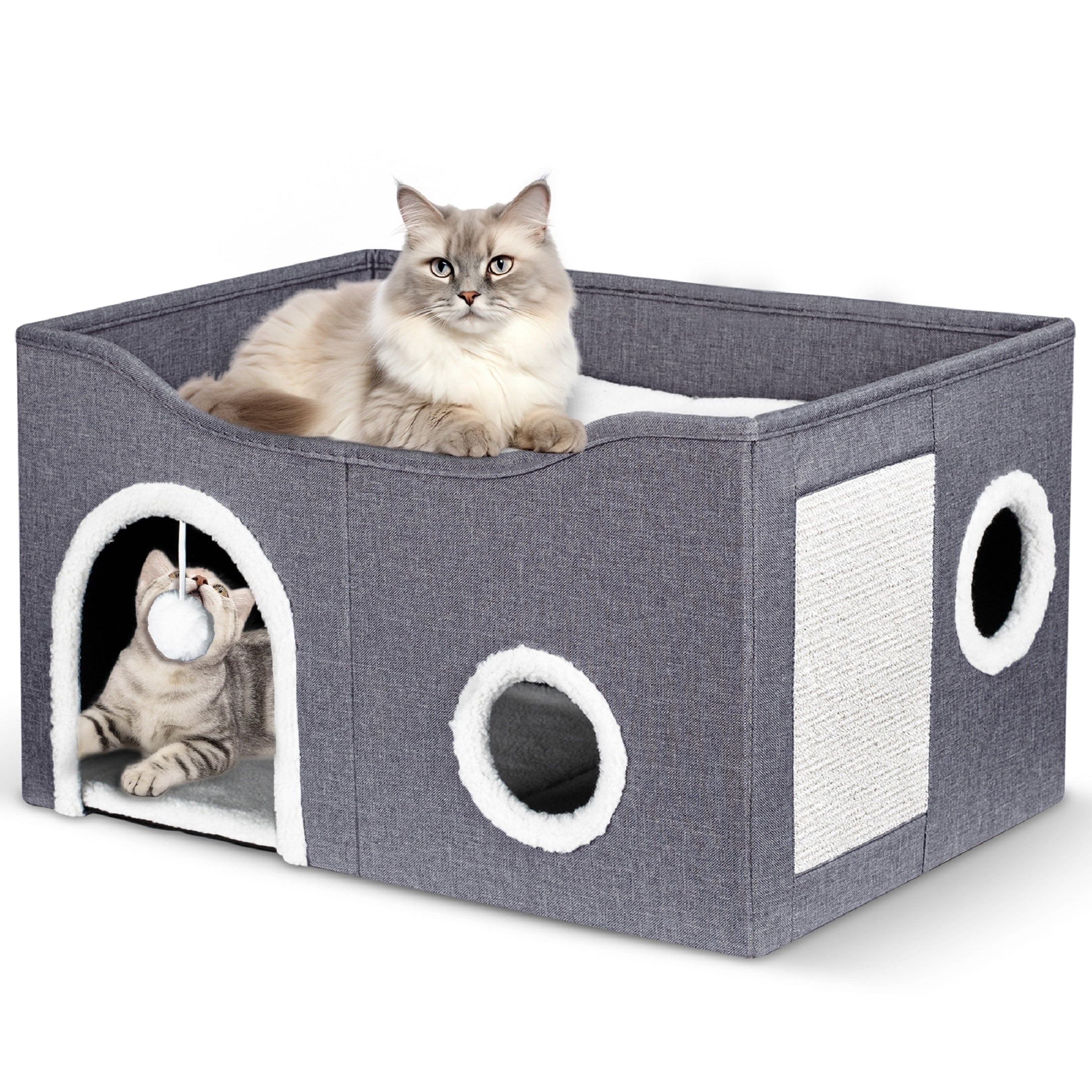 Niubya Indoor Cat Large Cat Bed Cave with Fluffy Ball and Scratch Pad ...