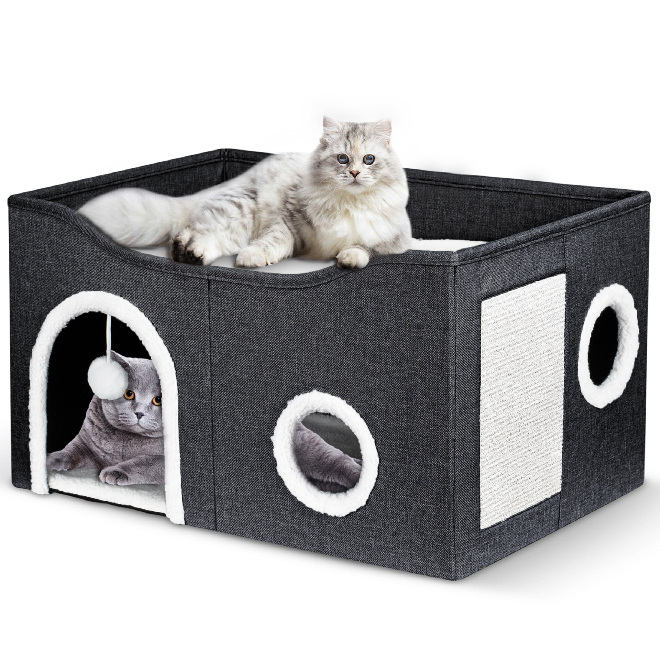 Niubya Indoor Cat Large Cat Bed Cave with Fluffy Ball and Scratch Pad ...