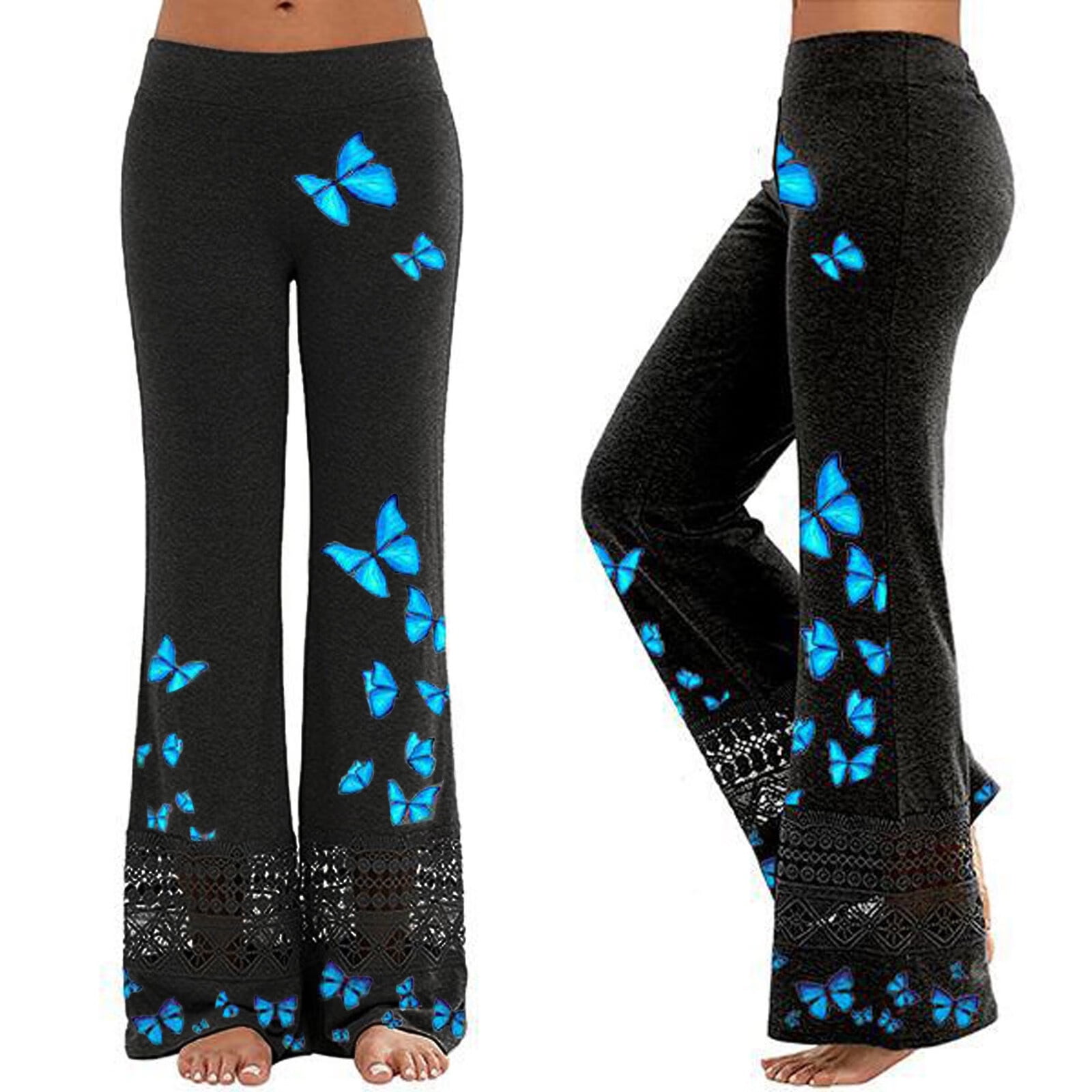 Niuer Butterfly Embroidery Pants for Women Palazzo Bell Bottom Trousers ...