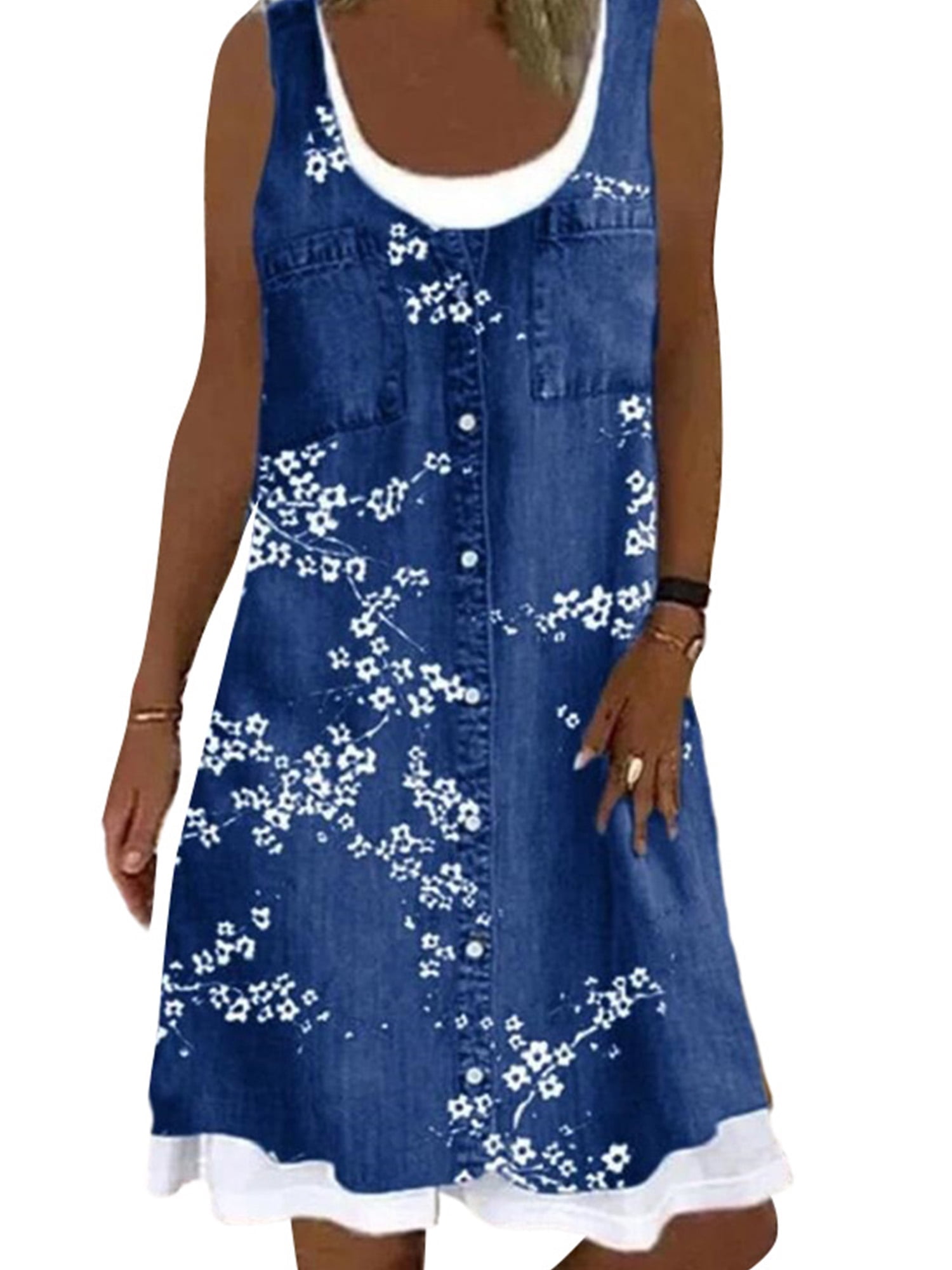 Niuer Casual Dress for Women Sleeveless Fake 2 Piece Dress Summer Boho ...