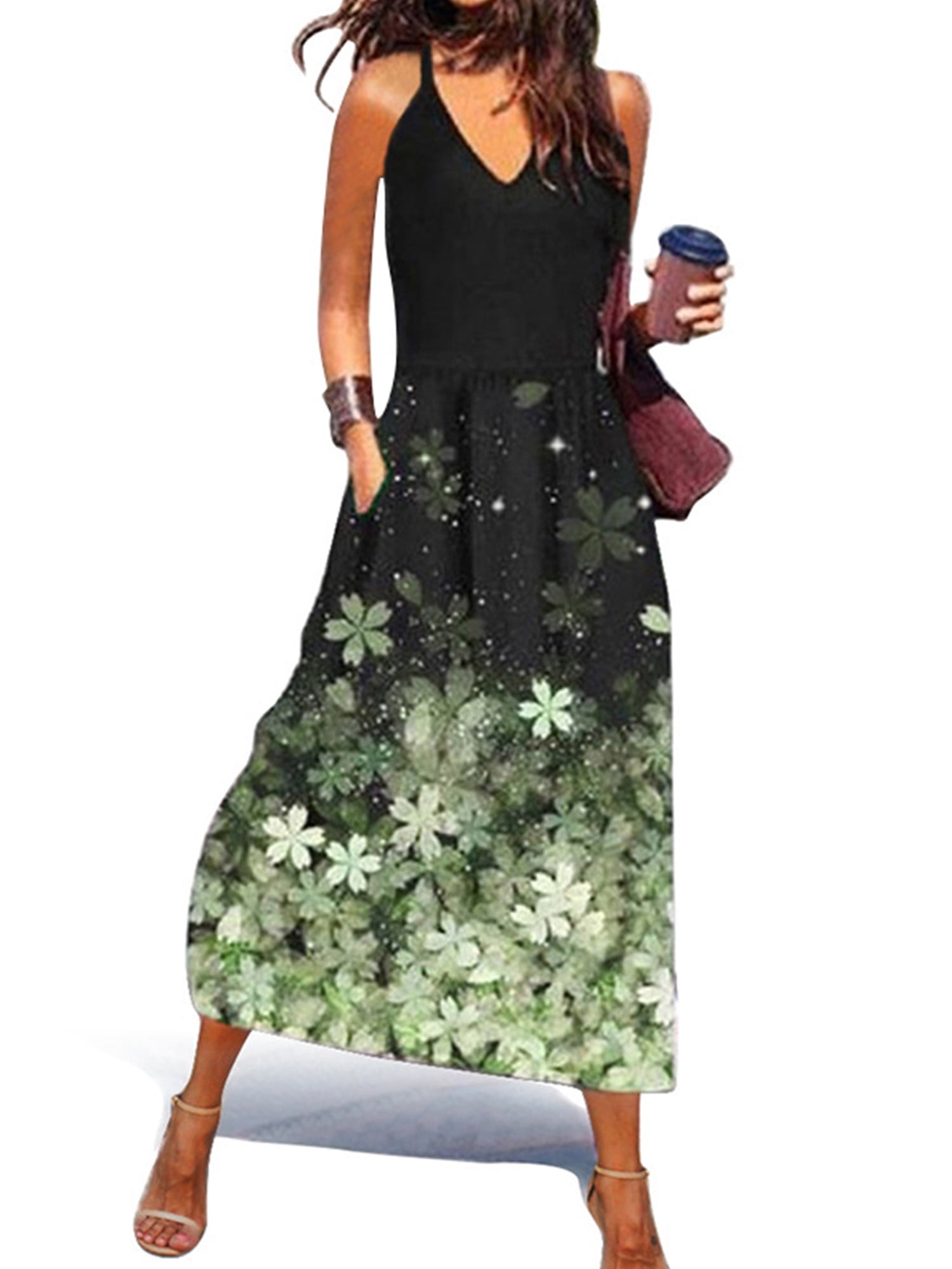 Niuer Casual Sundress For Women Boho Floral Maxi Dress Loose Sleeveless