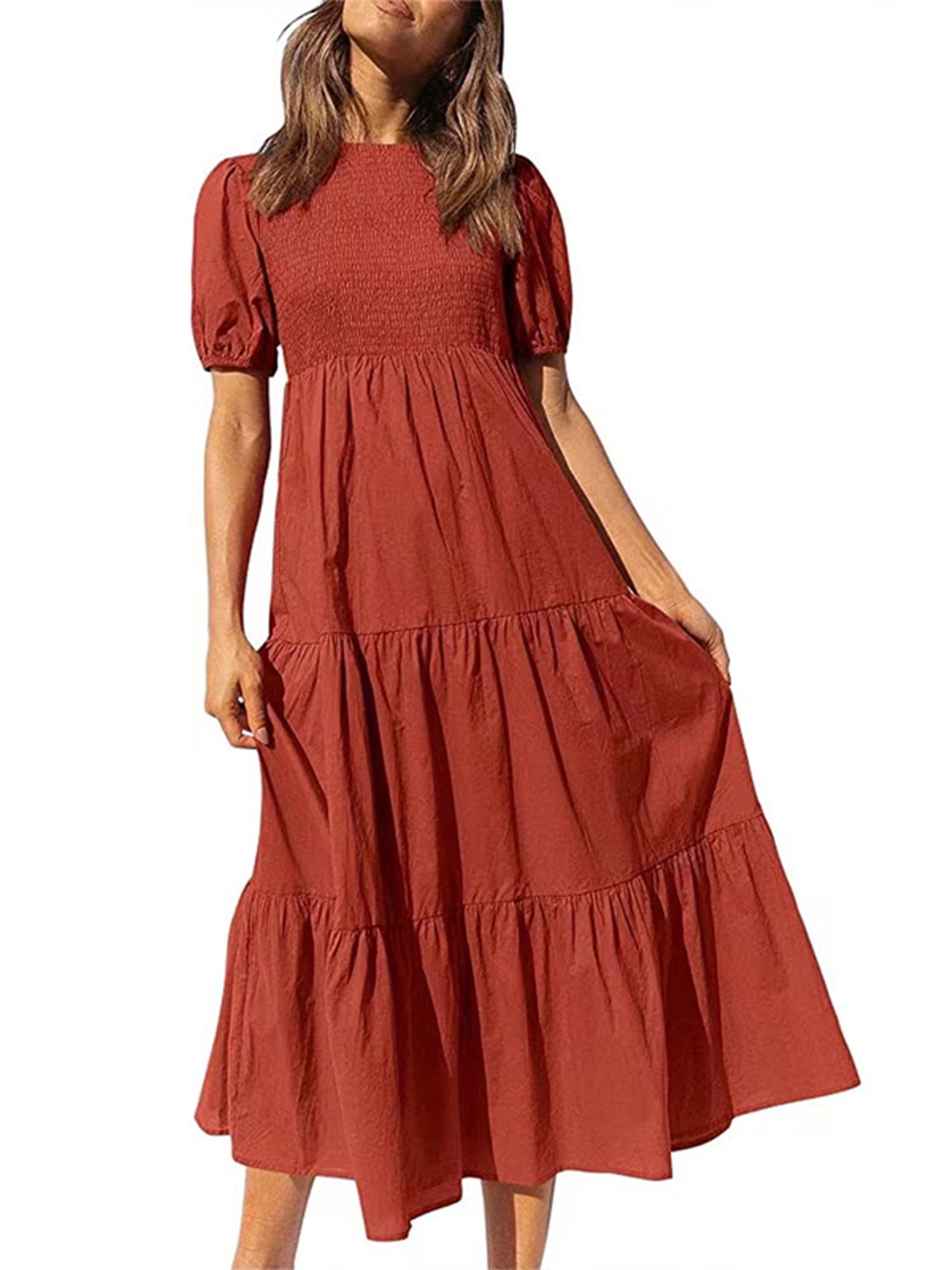 Niuer Ladies Casual Swing Puff Sleeve Summer Beach Sundress Women