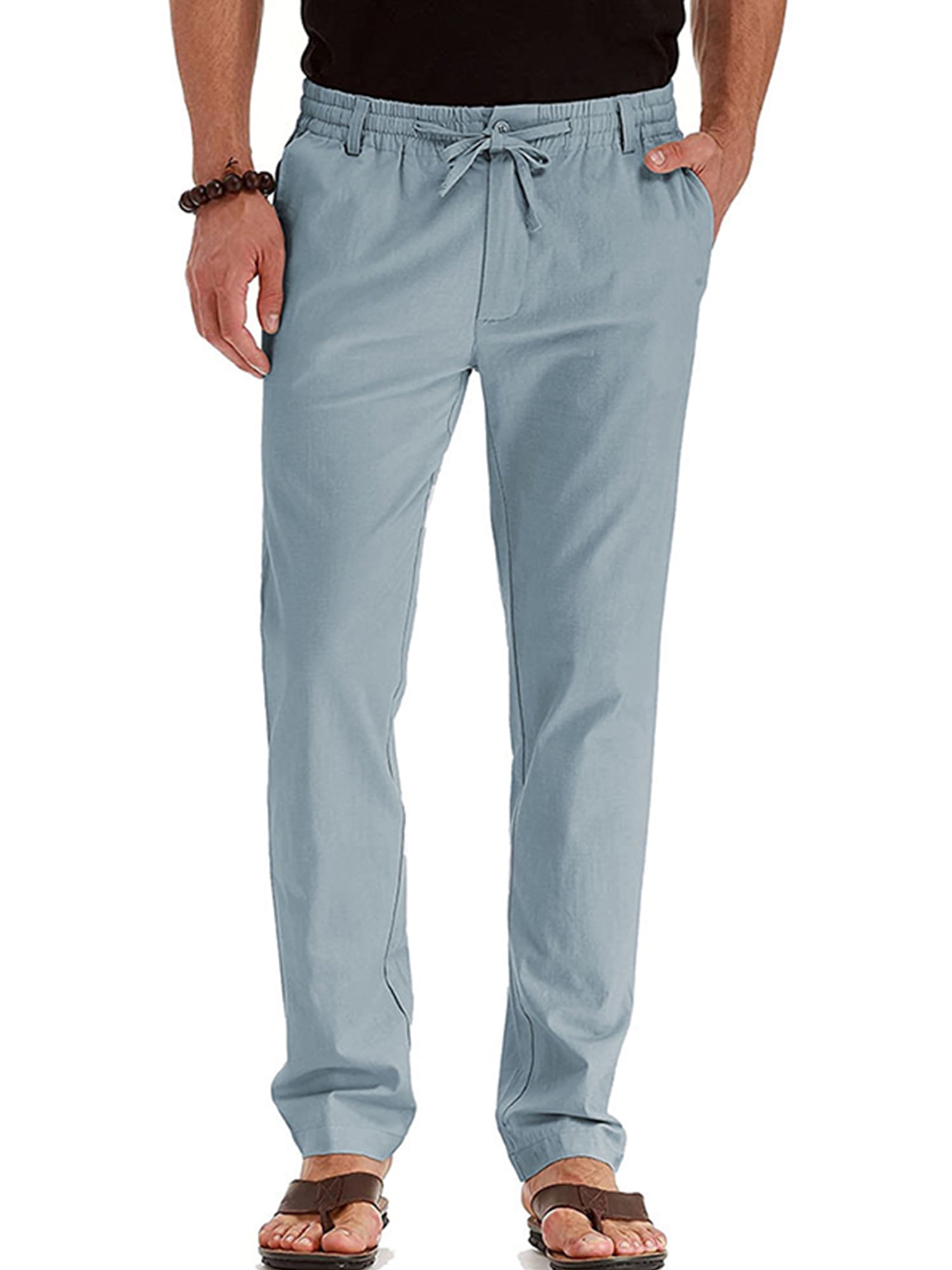 Niuer Mens Casual Elastic Waist Jogger Pants With Pockets Plain ...