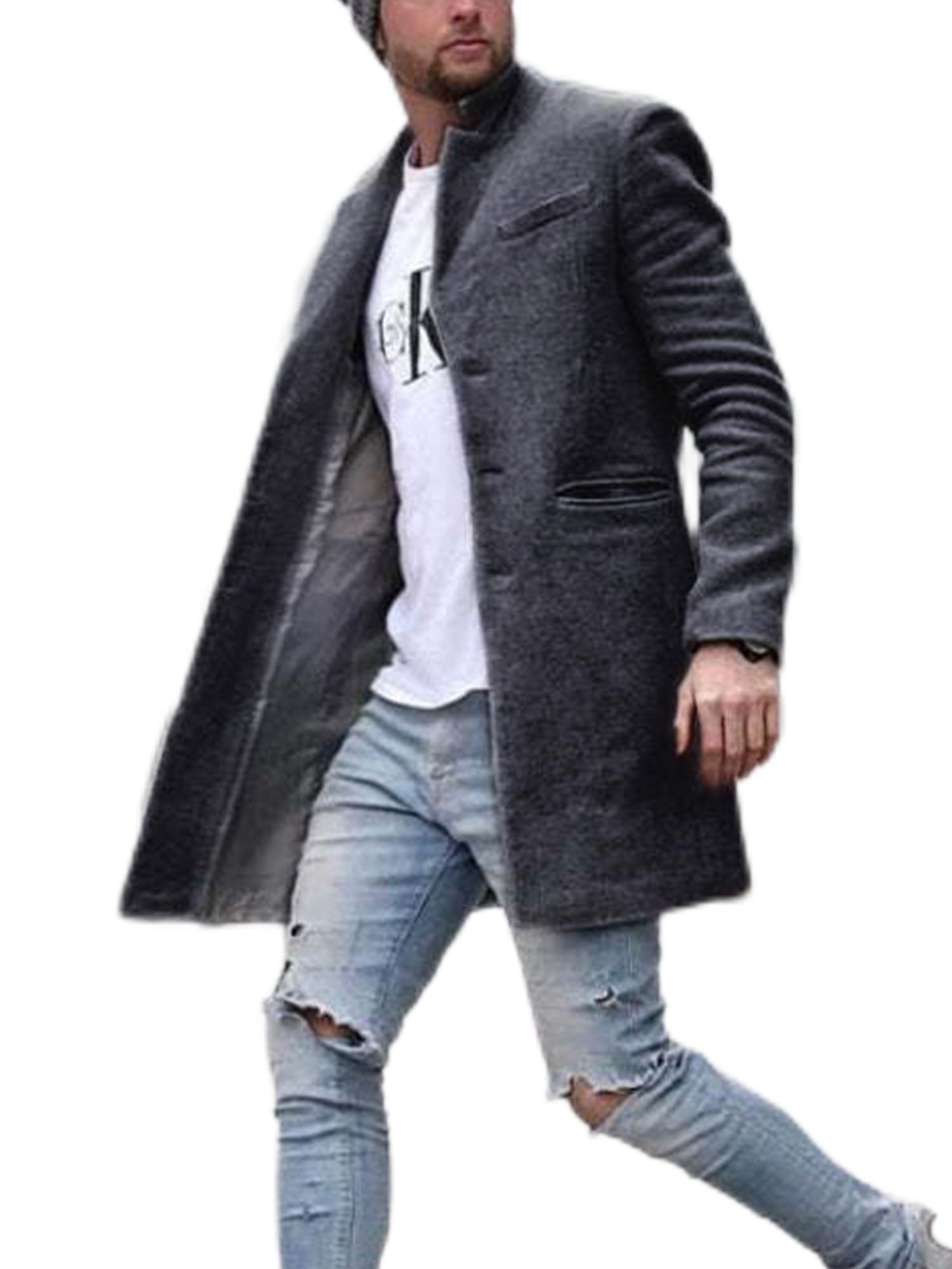Niuer Mens Casual Lapel Peacoat Business Overcoats Single Breasted ...