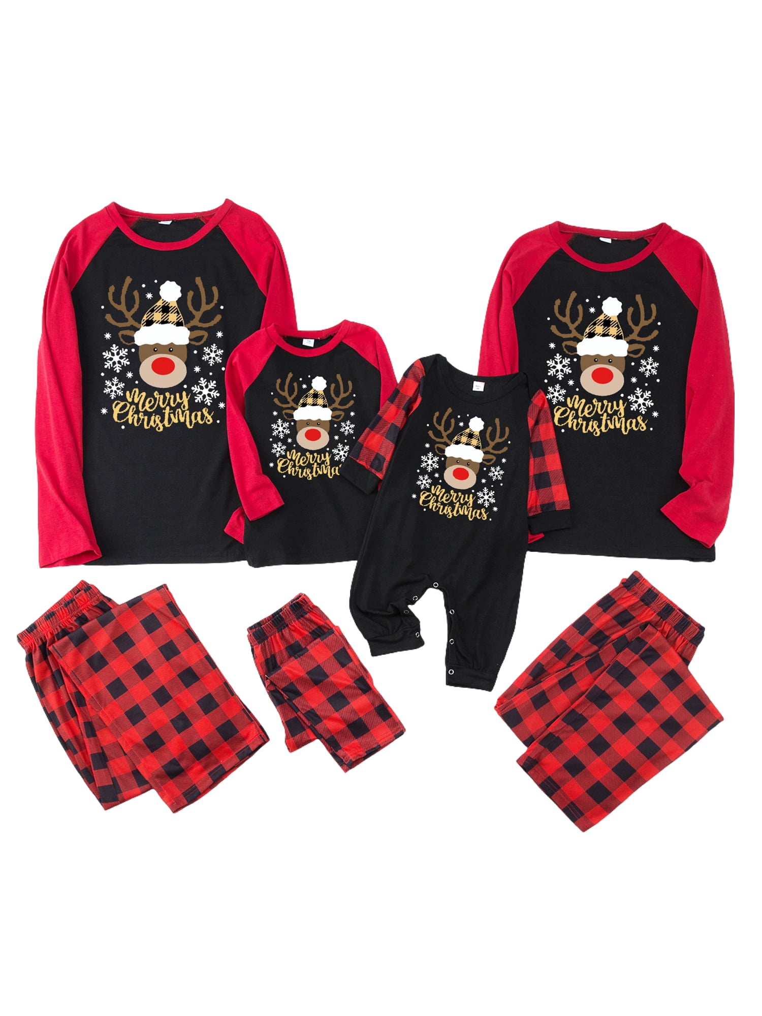 Niuer Mom Dad Child Babys Dog Nightwear Plaid Christmas Sleepwear Crew ...