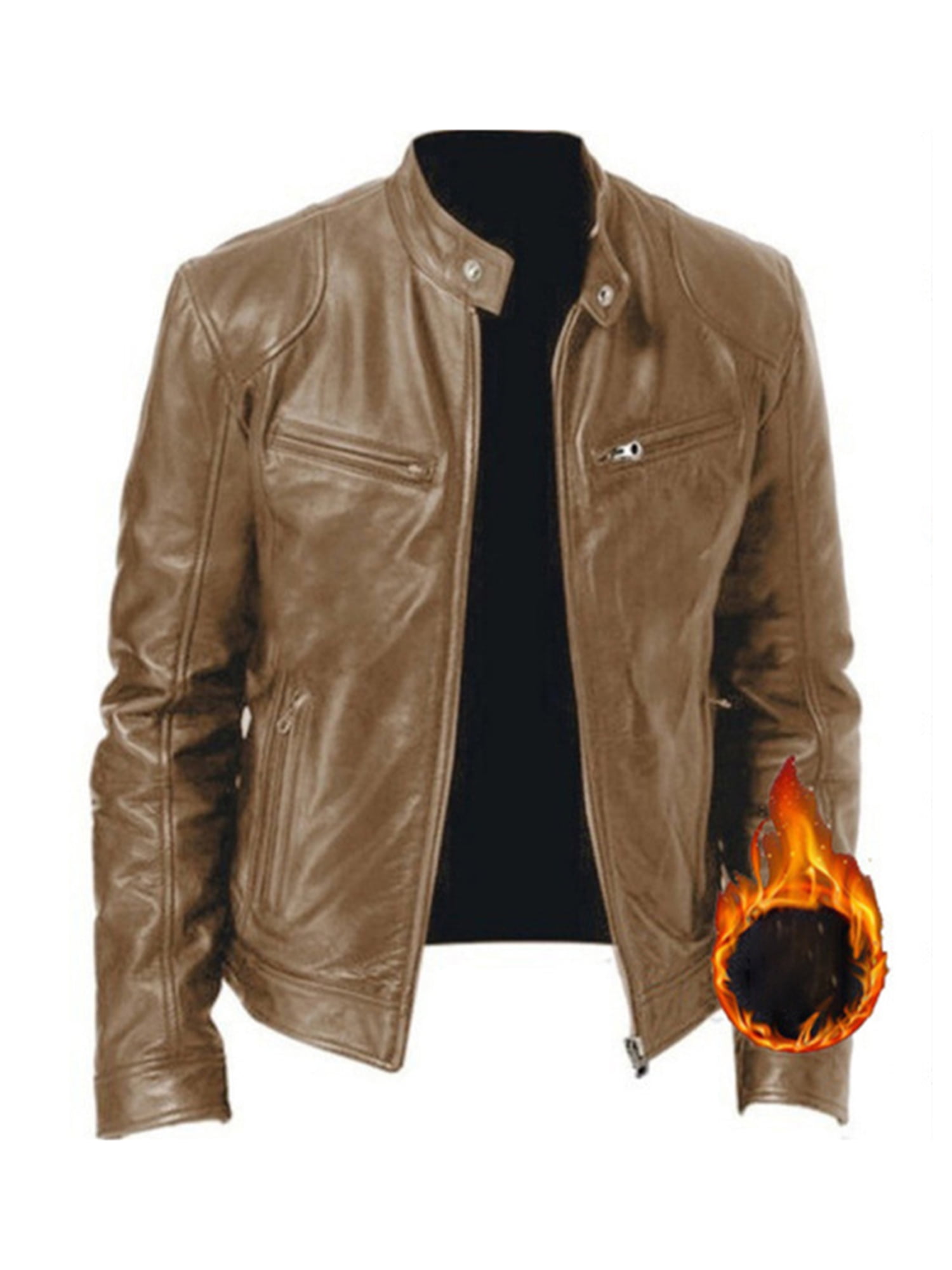 Niuer Motorcycle Biker Leather Jacket for Men Casual Overcoats Pockets ...