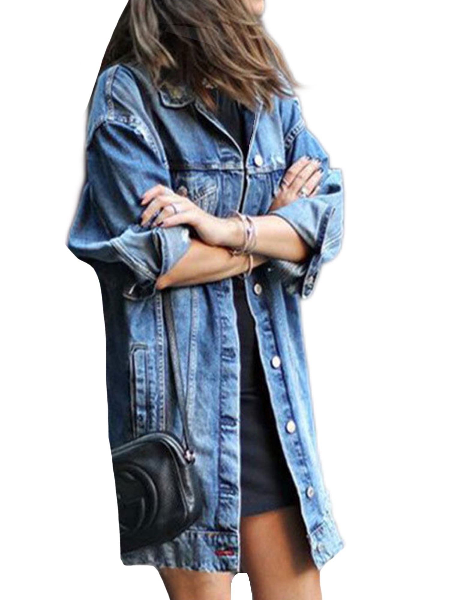 Niuer Women Destoryed Ripped Denim Jacket Shacket Ladies Mid Length ...