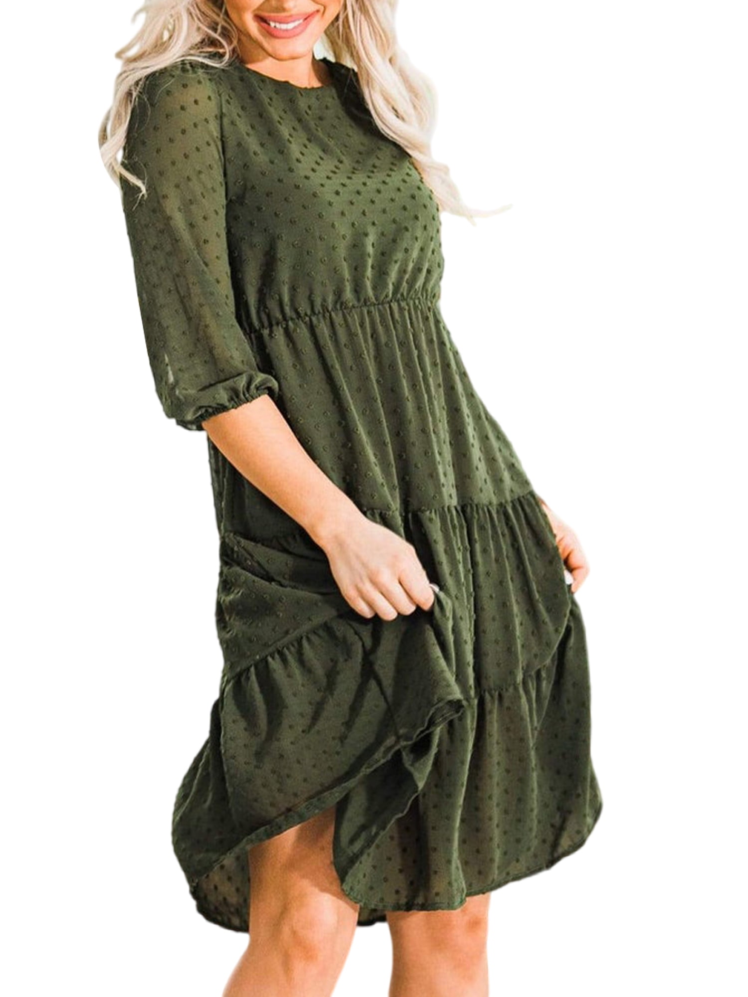 Niuer Women Long Dress Ruffled Maxi Dresses Short Sleeve Summer Beach