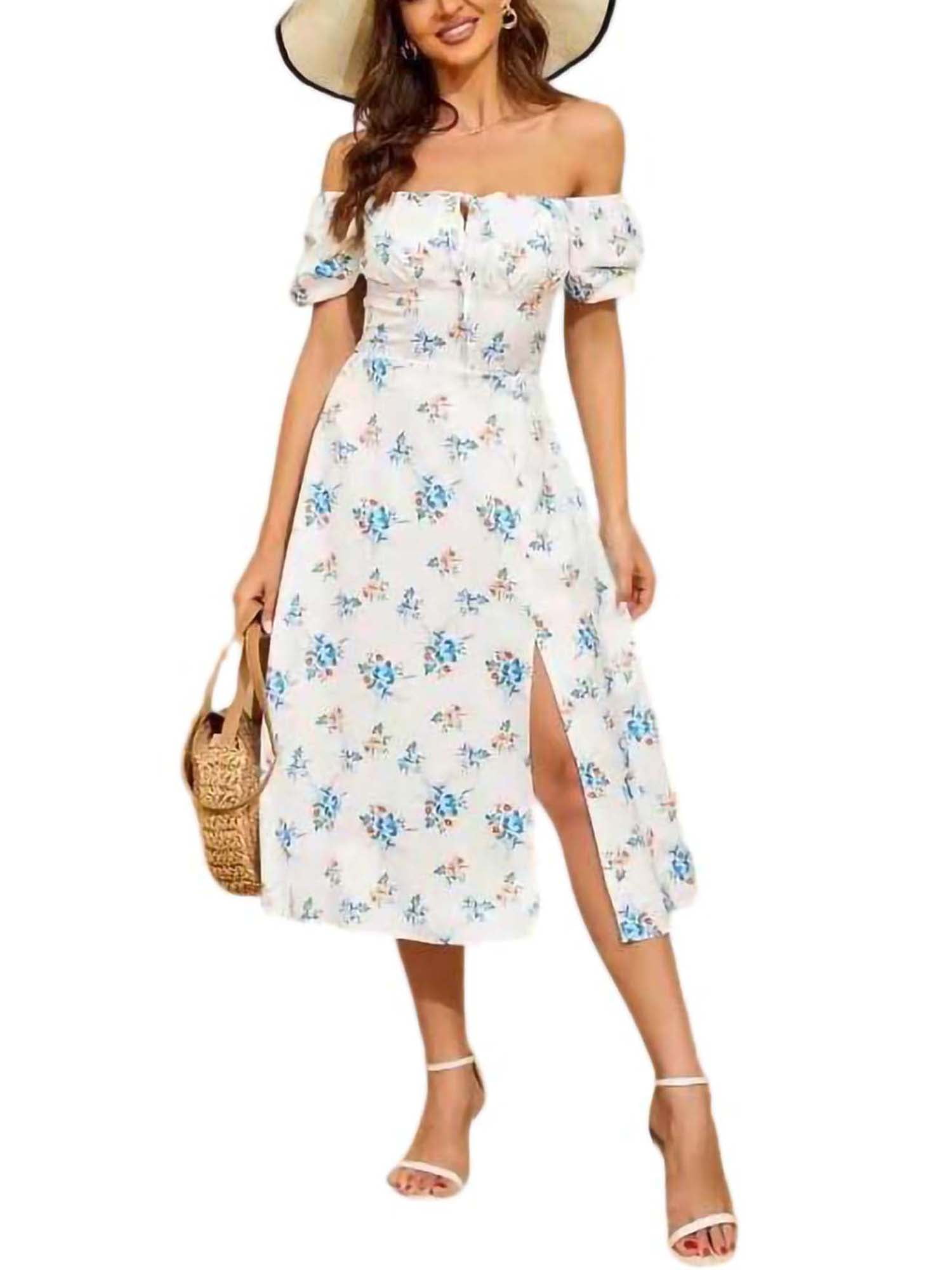 Niuer Women Maxi Dresses Short Sleeve Summer Beach Sundress Floral